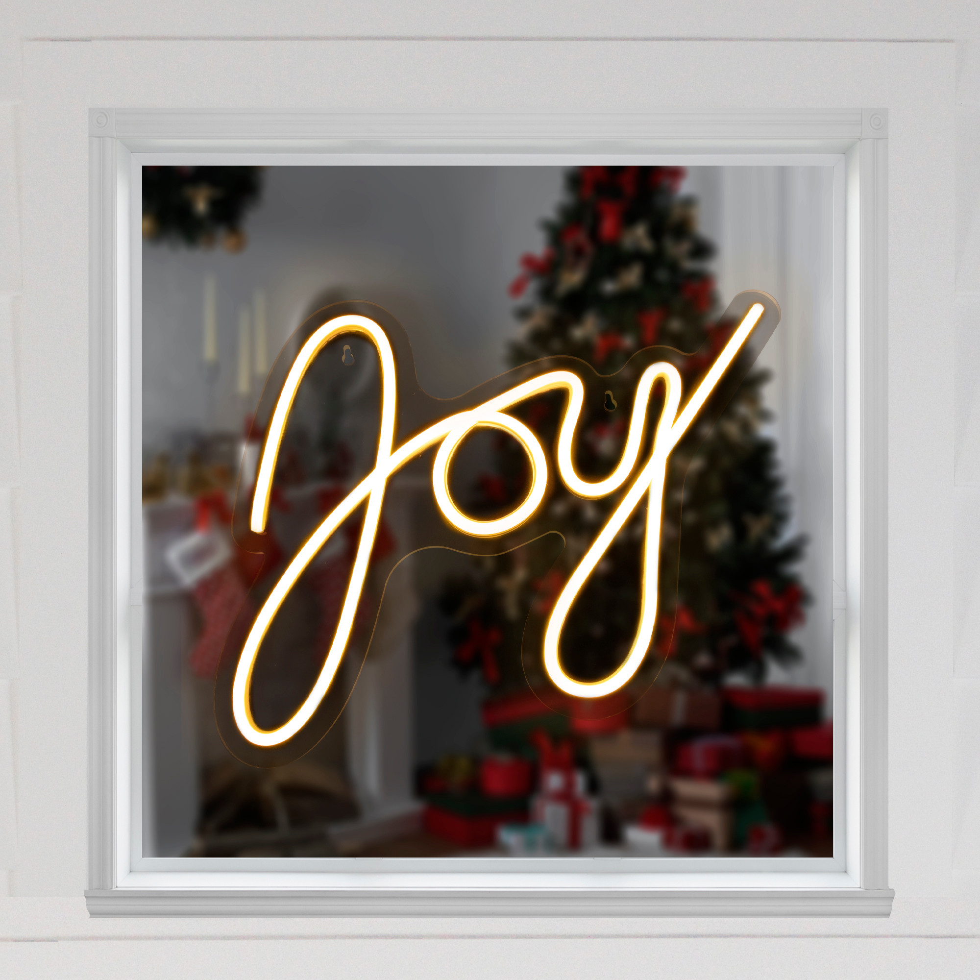 12" White LED Lighted "Joy" Neon Style Christmas Sign | Christmas Central