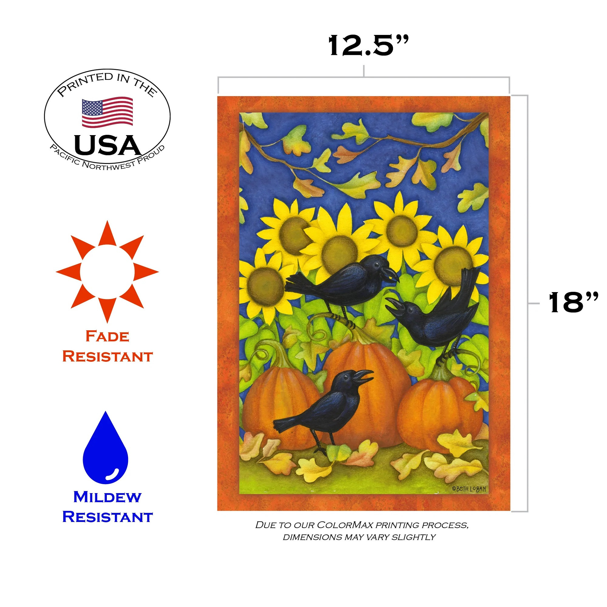 Crows & Pumpkin Fall Harvest Outdoor Garden Flag 18" x 12.5 ...