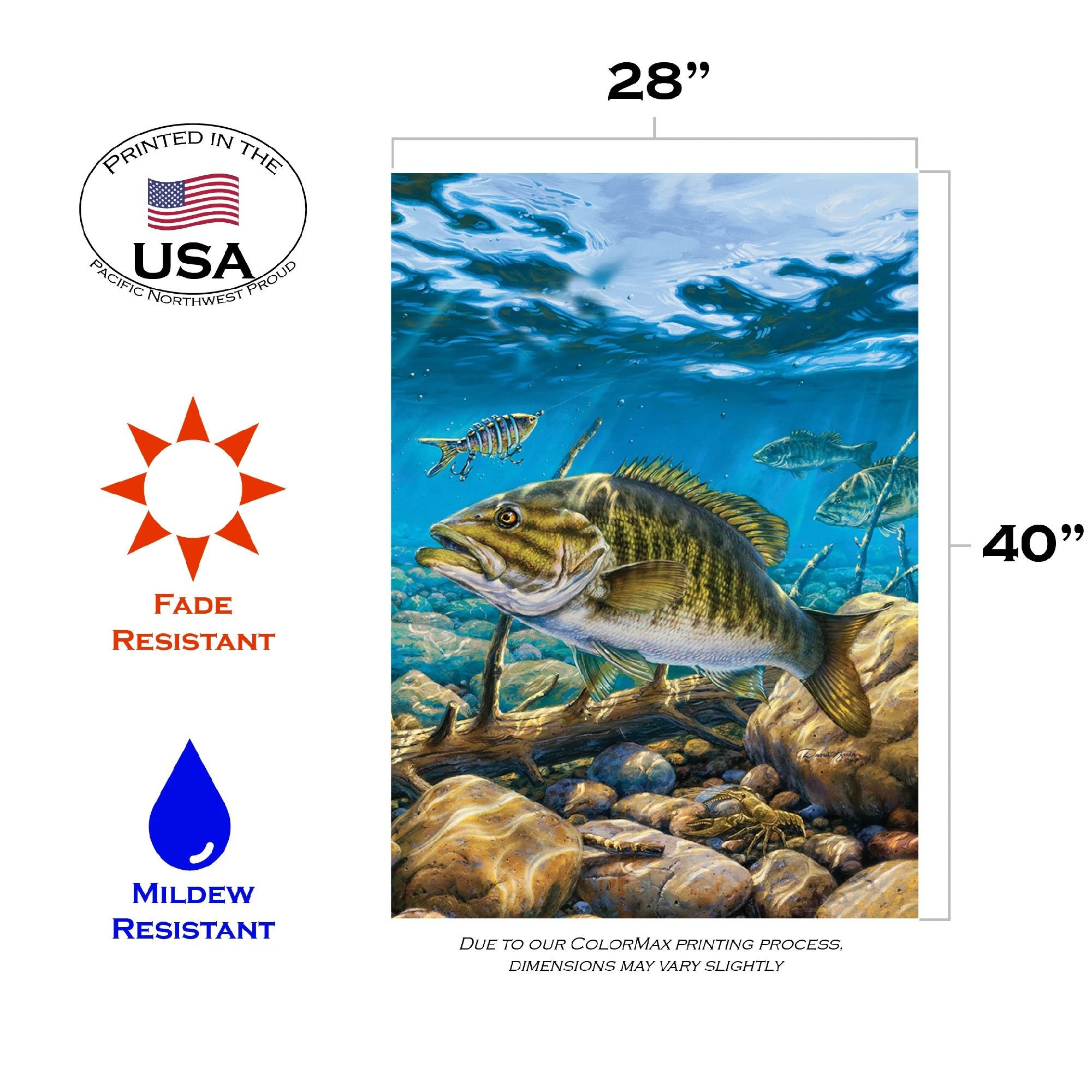 Smallmouth Bass Pond Outdoor House Flag 40" x 28" | Christmas Central