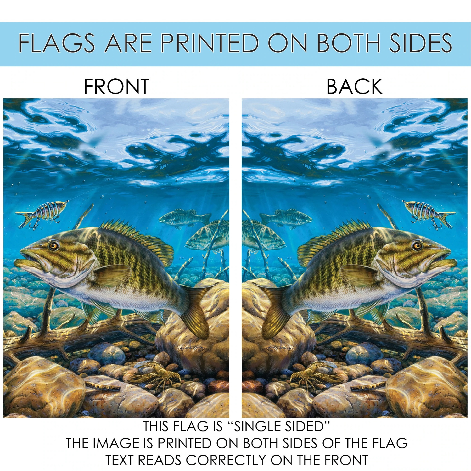 Smallmouth Bass Pond Outdoor House Flag 40" x 28" | Christmas Central