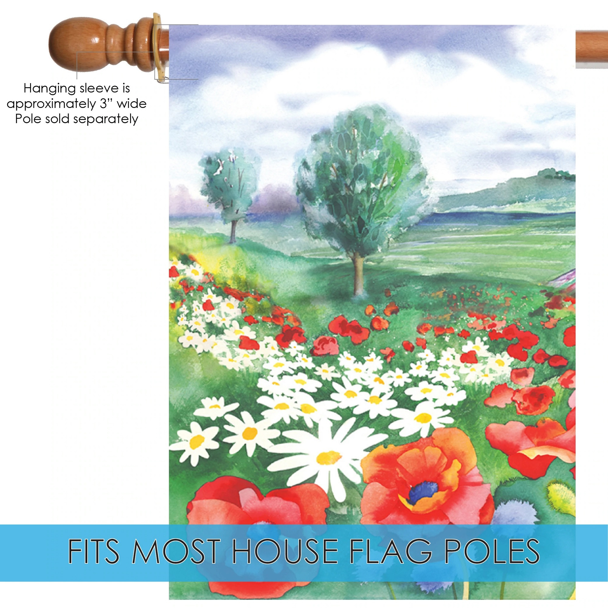 Floral Field Rectangular Outdoor House Flag 40" x 28" | Christmas Central
