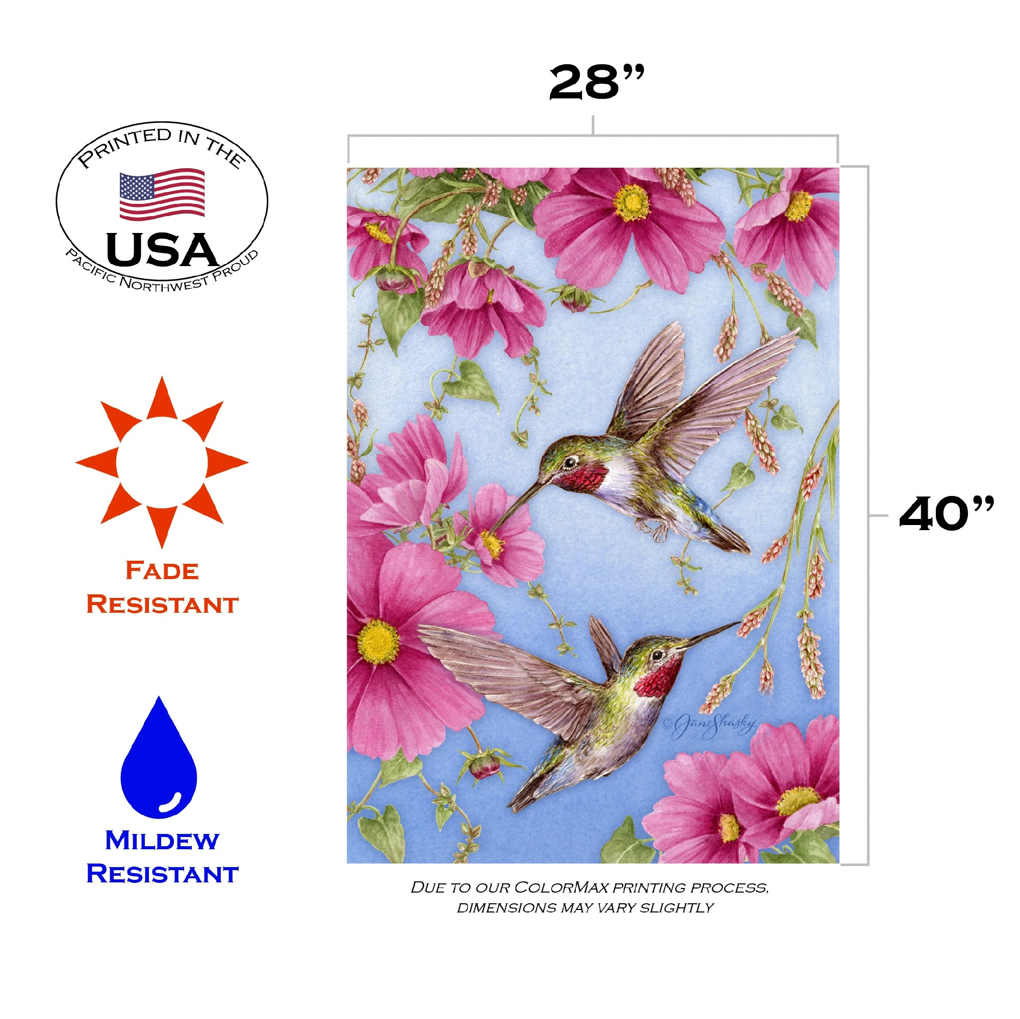 Hummingbirds & Flower Outdoor House Flag 40" X 28' | Christmas Central