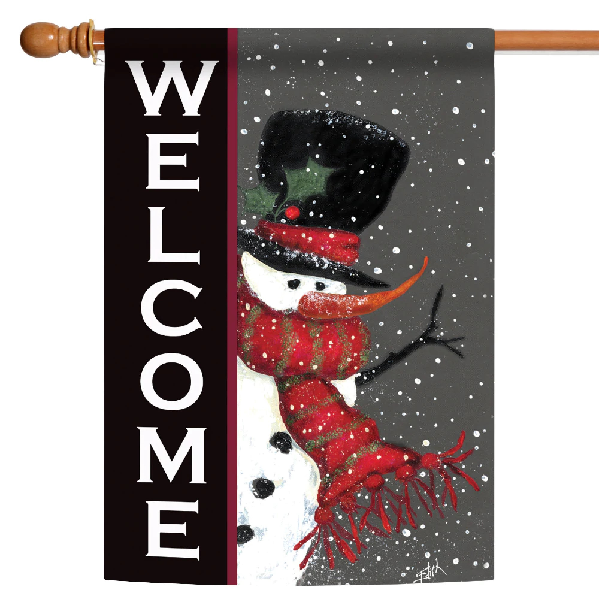 Christmas Snowman 'Welcome' Outdoor House Flag 40" x 28" | Christmas ...