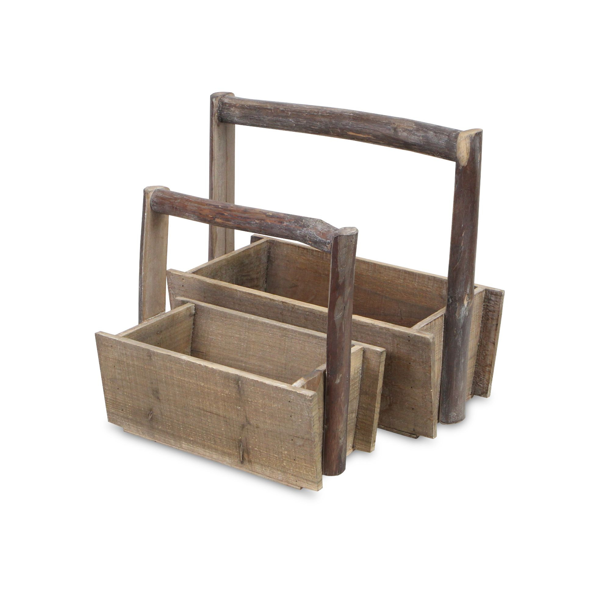 Set of 2 Wooden Storage Caddy with High Handle 16.5" | Christmas Central