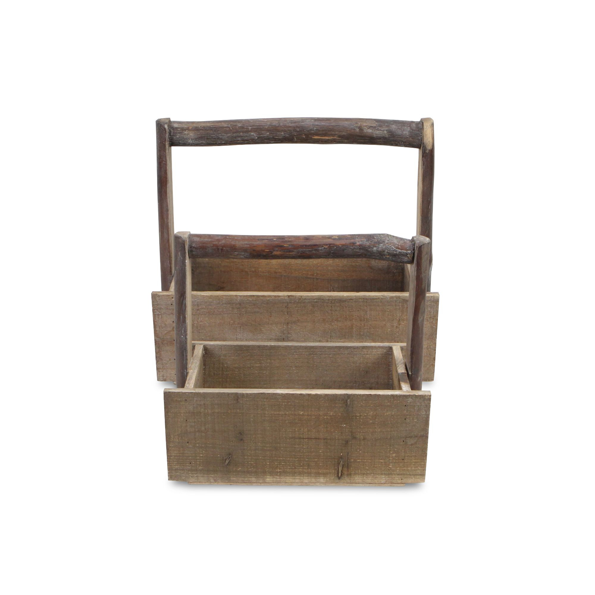 Set of 2 Wooden Storage Caddy with High Handle 16.5" | Christmas Central
