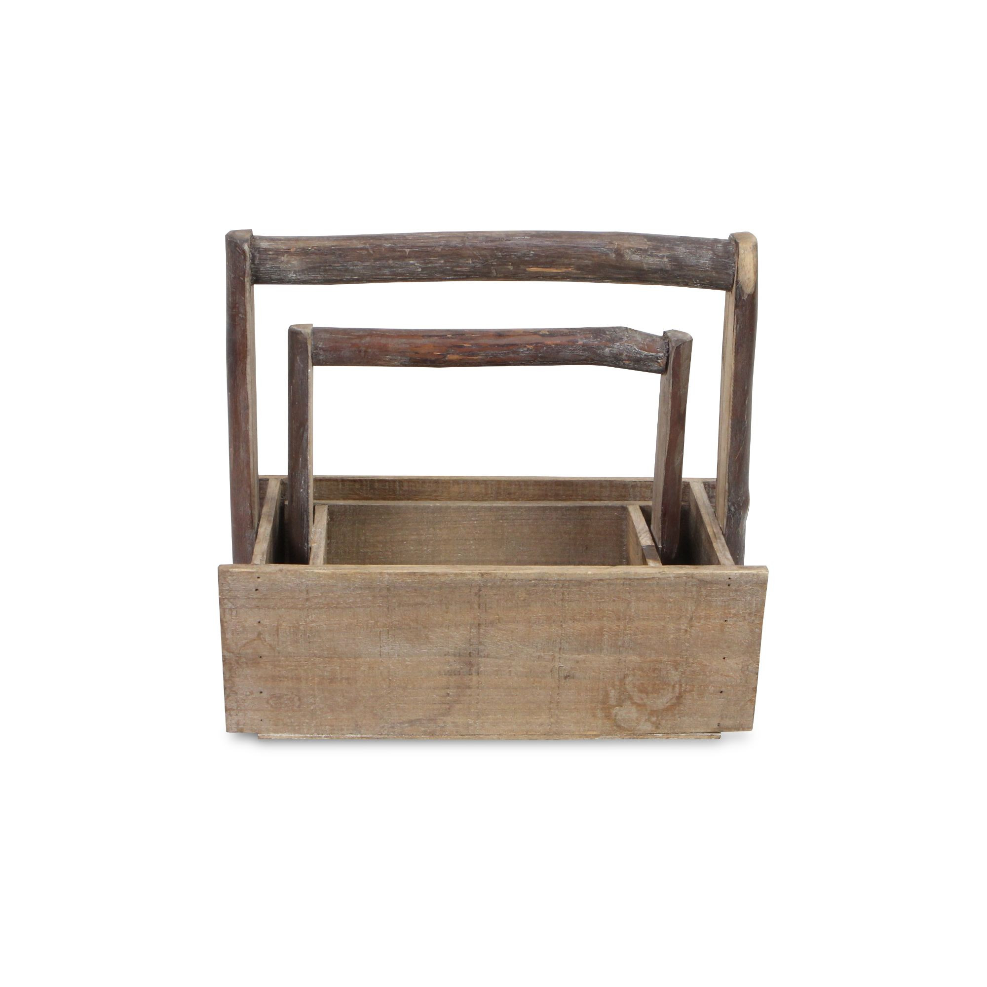 Set of 2 Brown Wood Decorative Storage Caddy with High Handle 16.5 ...