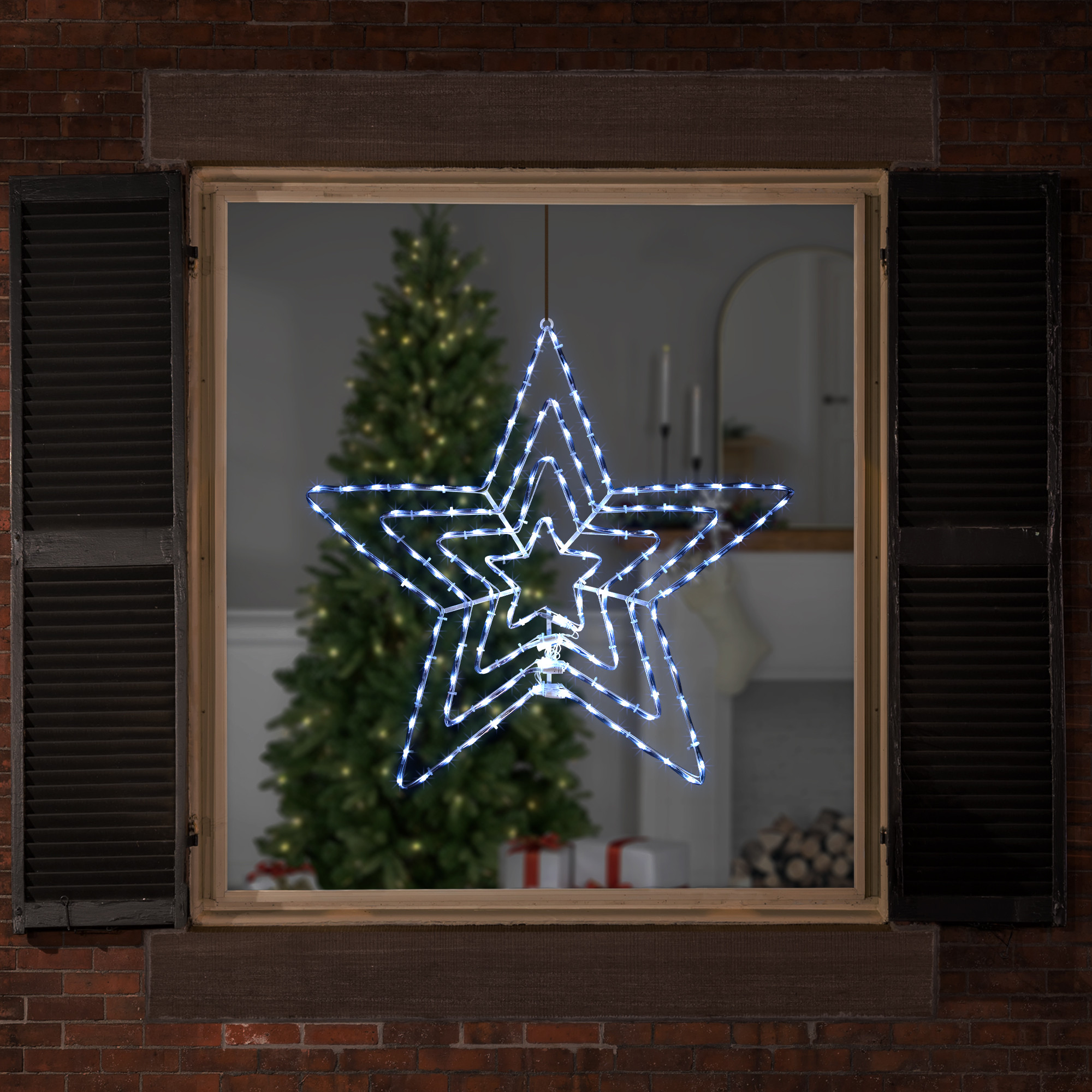 24" LED Lighted Layered Stars 8 Function Christmas Window Silhouette ...
