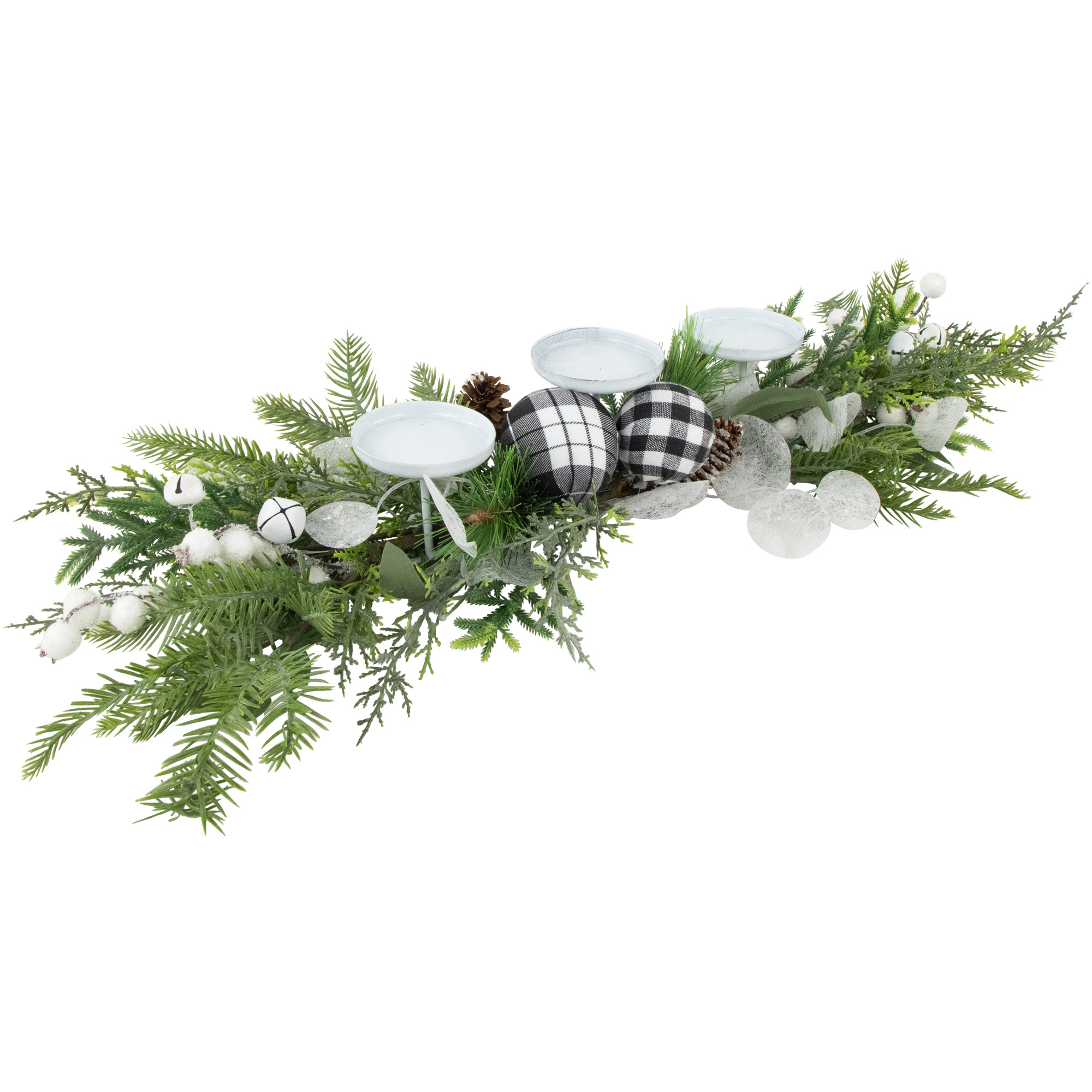 Mixed Foliage & Jingle Bell Christmas Pillar Candle Holder - 29 ...
