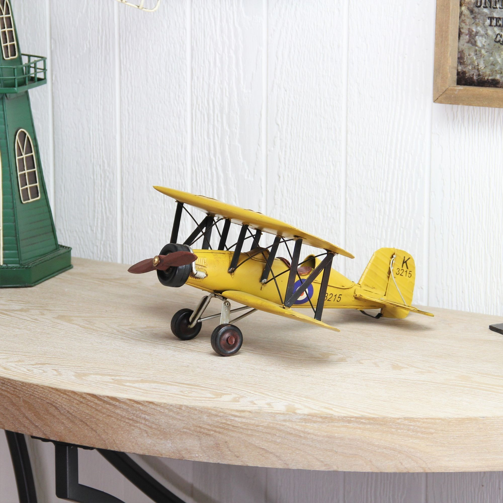 12" Yellow & Black 20th Century British Biplane Tabletop Decor ...