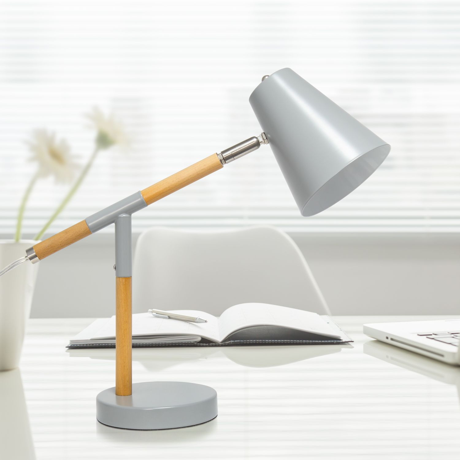Adjustable Wooden Pivot Desk Lamp - 16" - Matte Gray & Brown ...