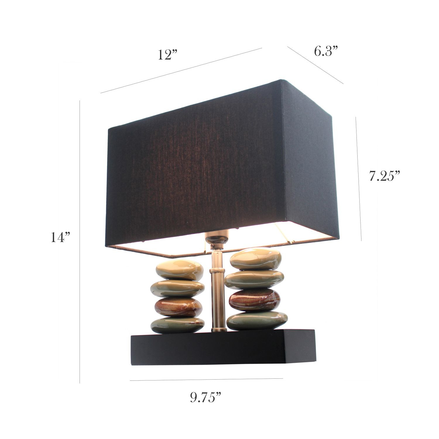 Dual Stacked Stone Table Lamp with Rectangular Shade - 14" - Black ...
