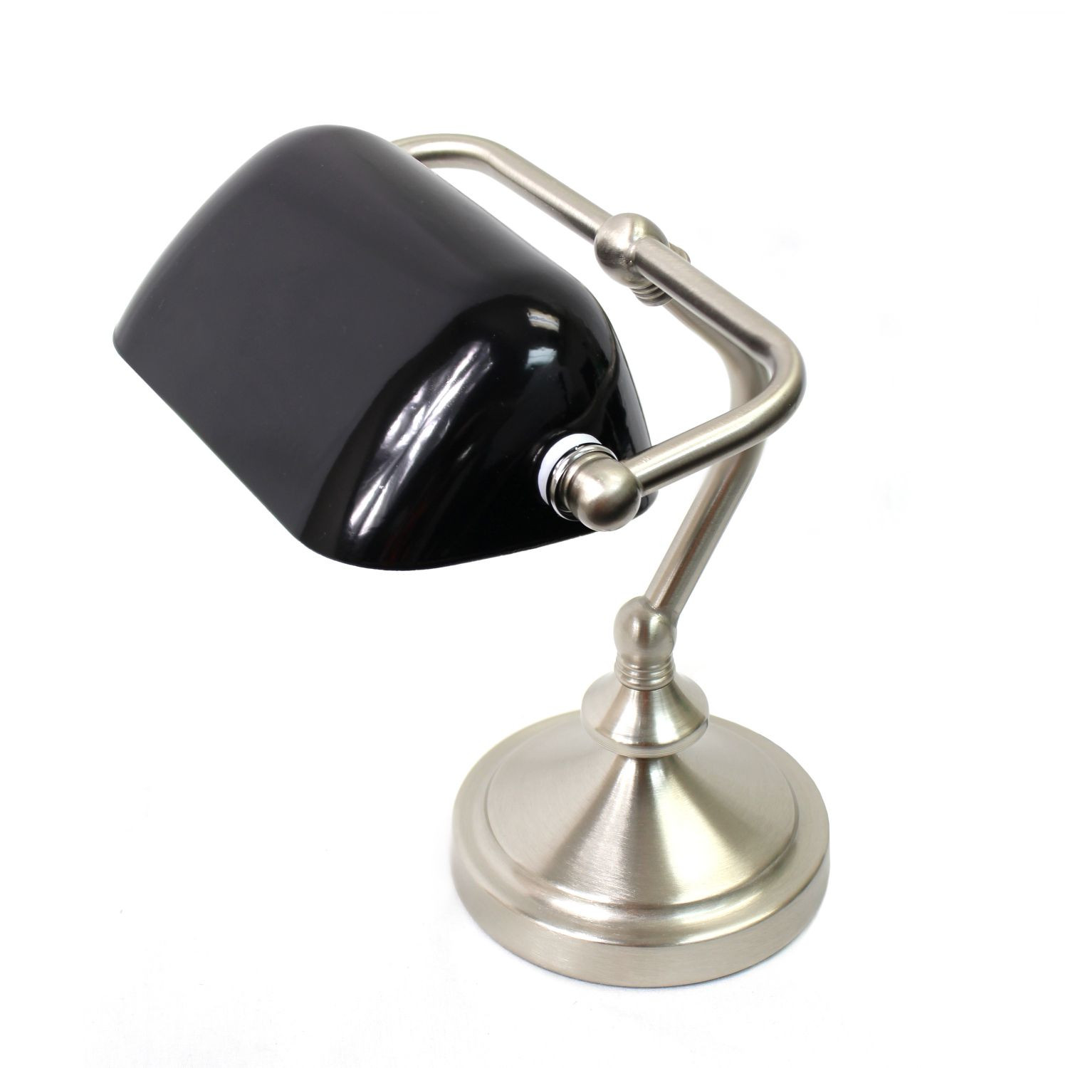 Mini Bankers Desk Lamp with Glass Shade - 10" - Silver & Black ...