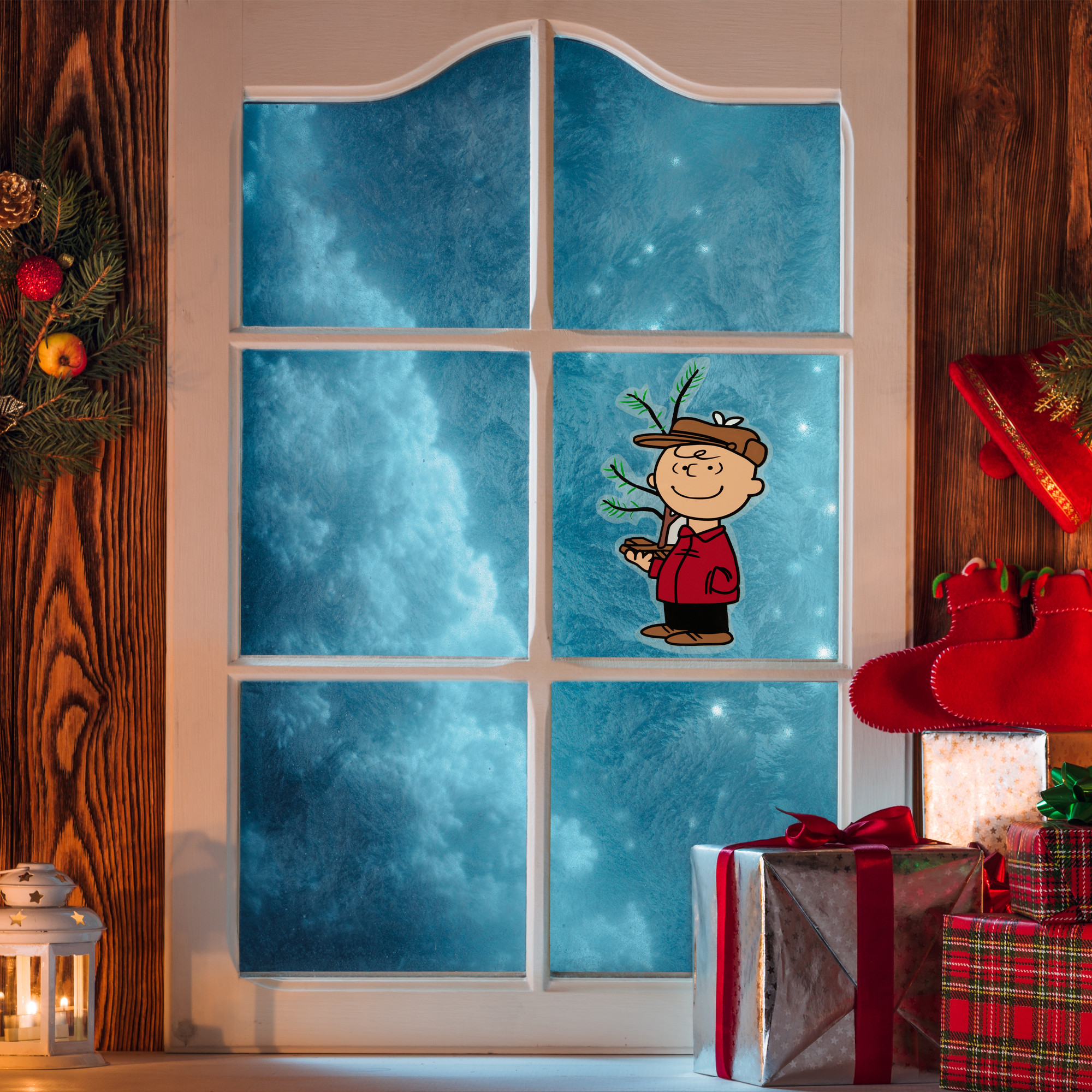 Peanuts Charlie Brown with Iconic Tree Double Sided Christmas Window ...