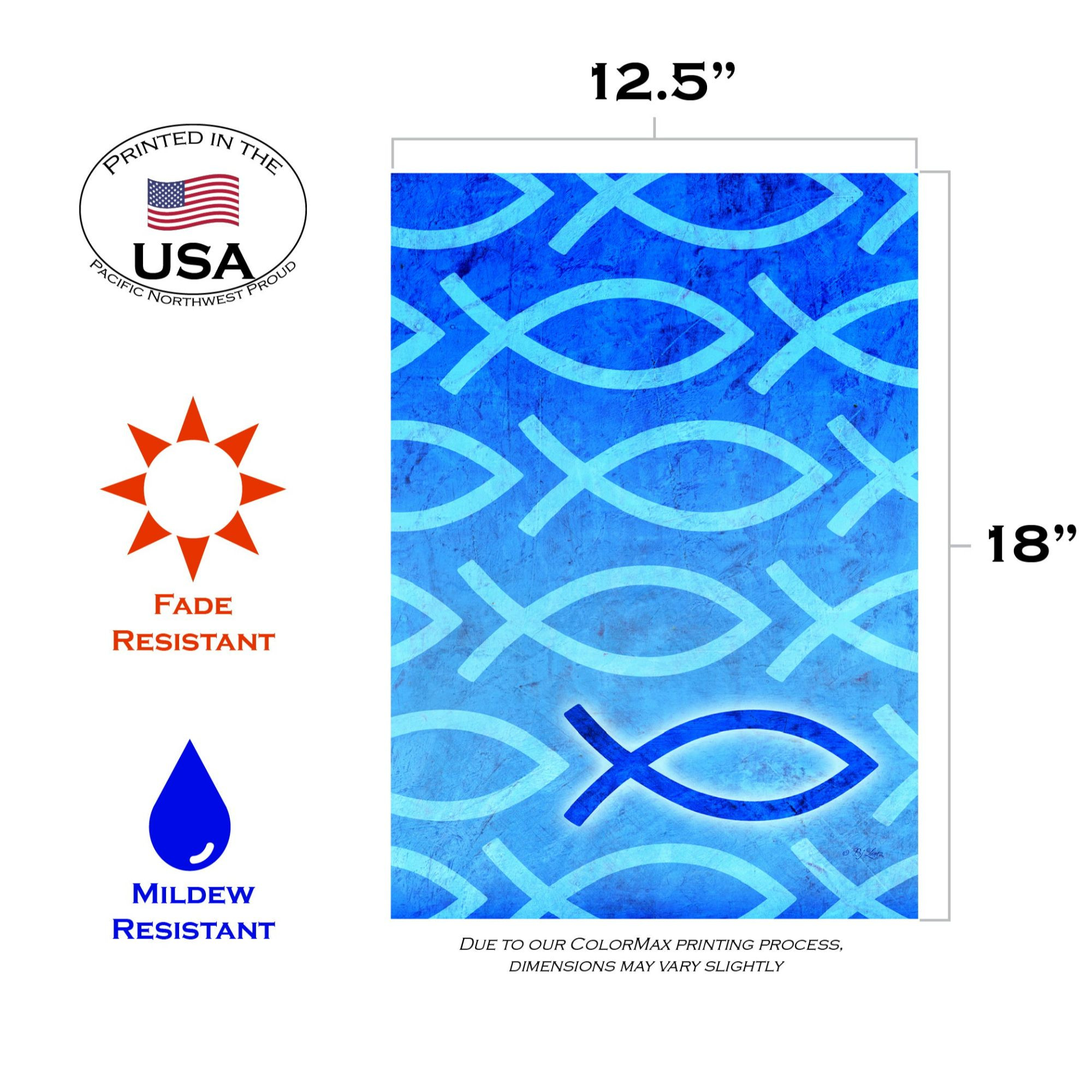 Blue Ichthys Jesus Fish Outdoor Garden Flag 18" x 12.5" | Christmas Central