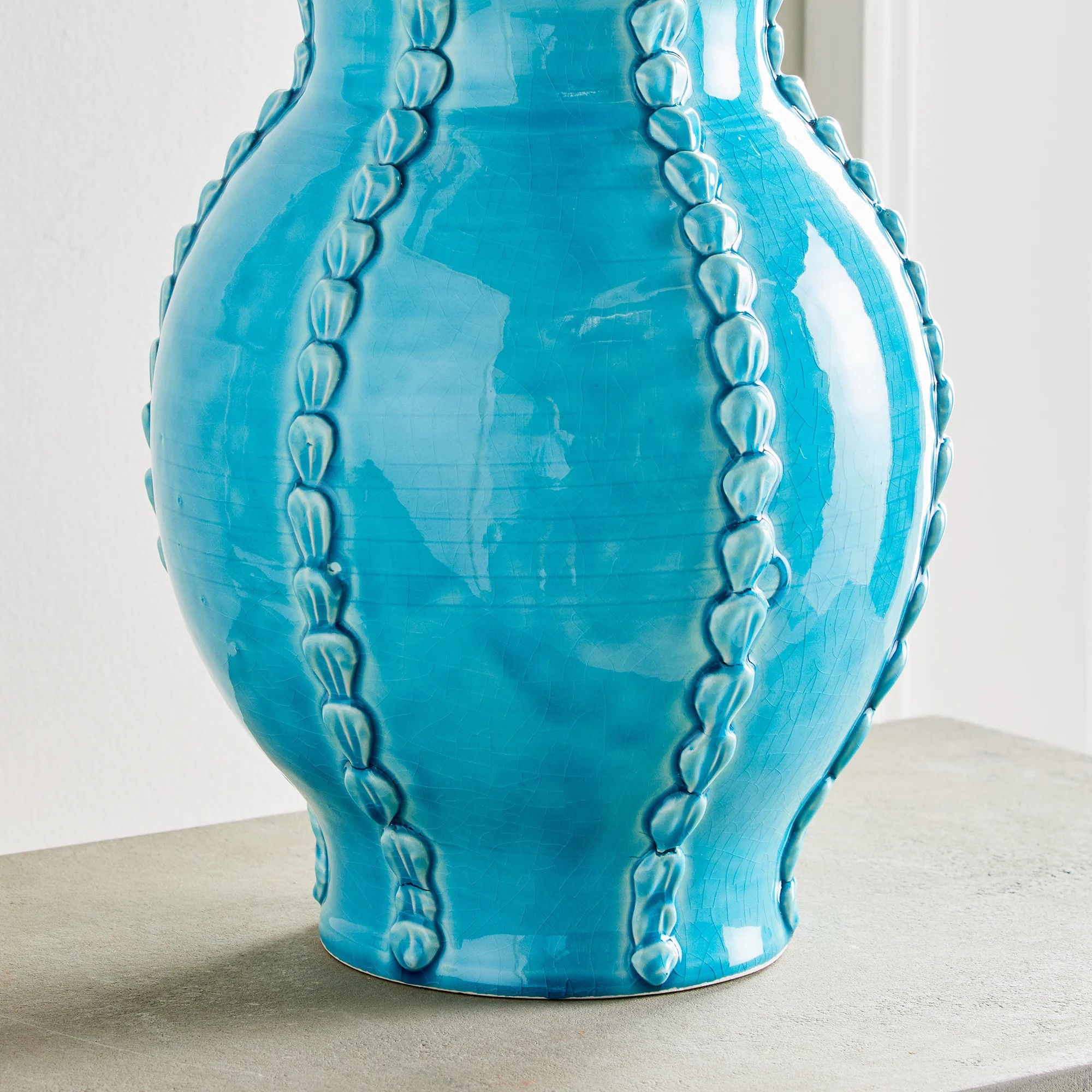 12.5" Ceramic Blue Shell Linear Pattern Decorative Vase | Christmas Central
