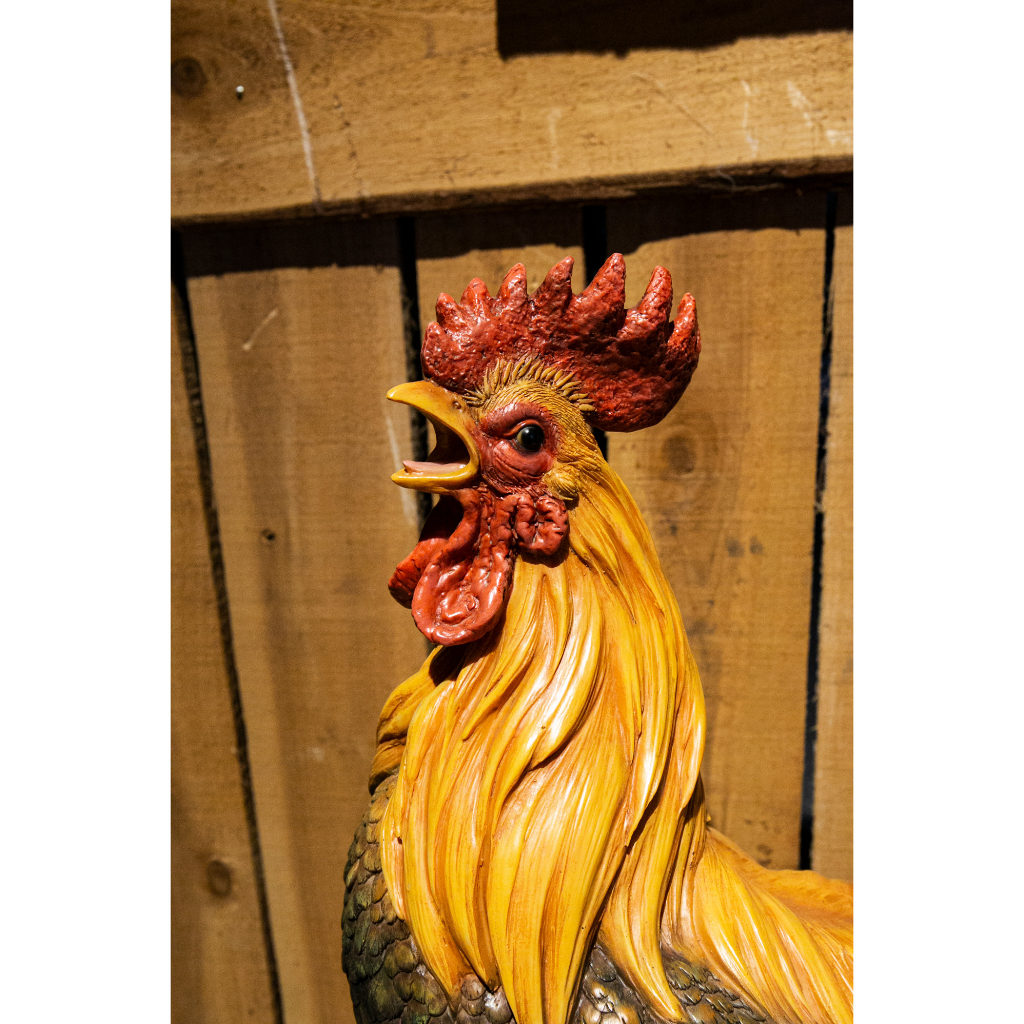 22.5" Large Roosters on a Wood Barrel Outdoor Garden Statue | Christmas ...