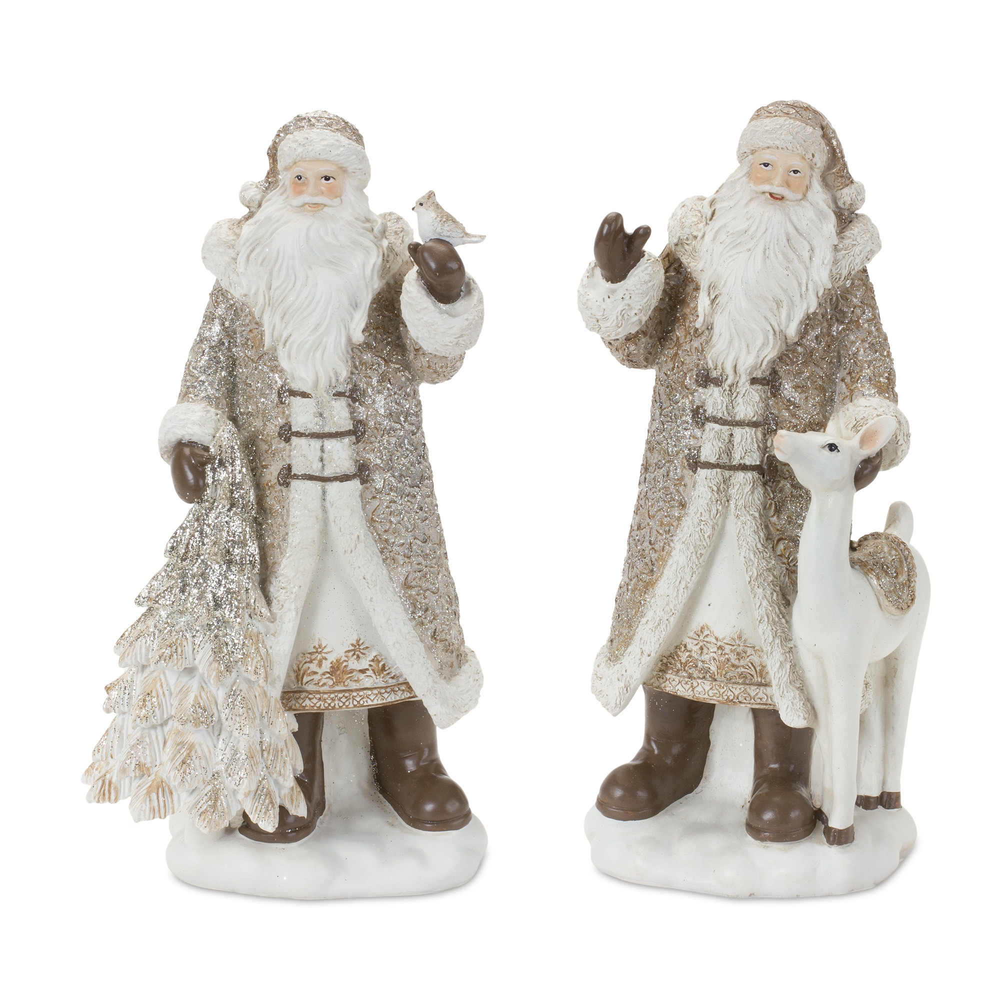 Set of 2 Santa with Reindeer & Tree Christmas Tabletop Figurines 12.25 ...