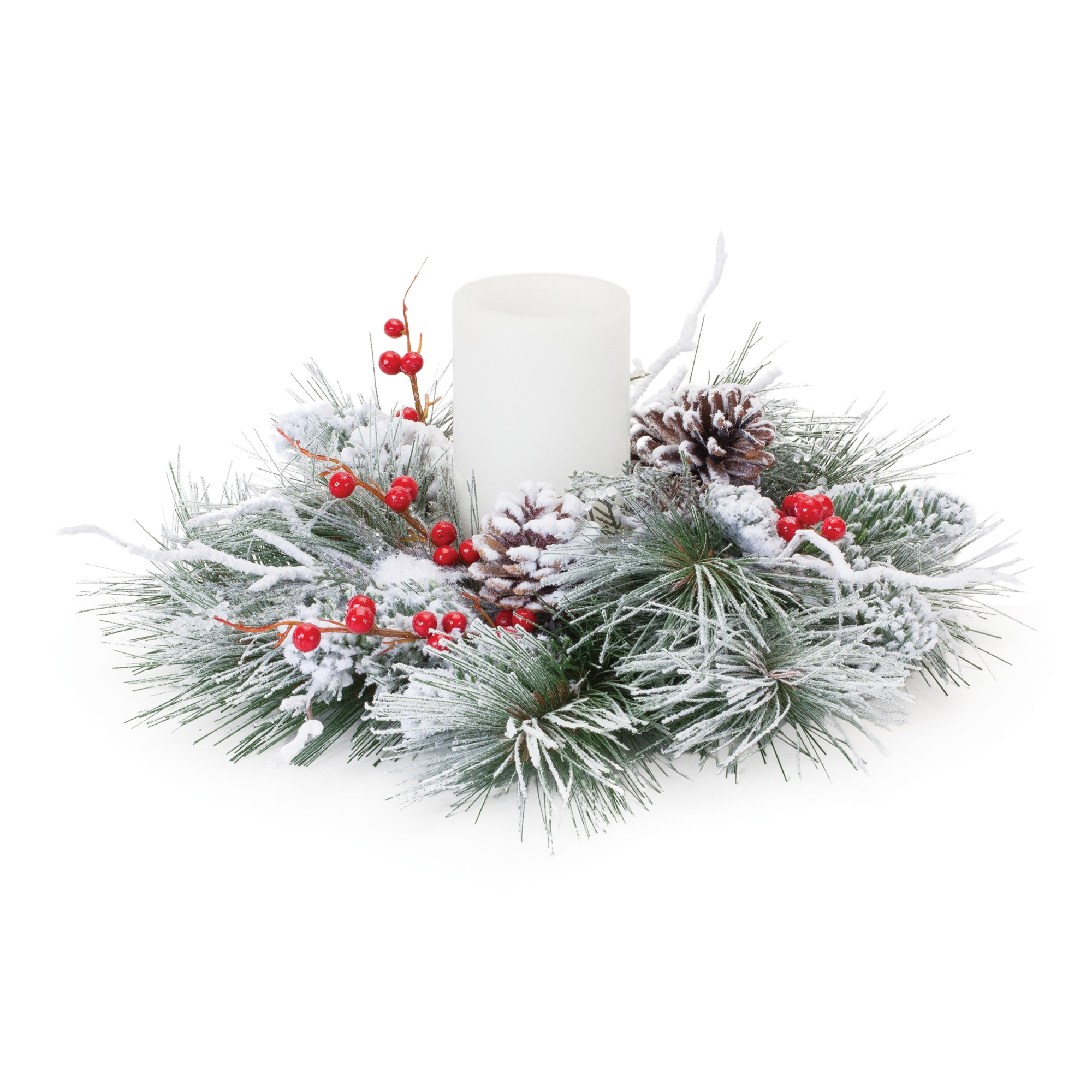 15.75" Flocked Pine with Berry Christmas Candle Ring | Christmas Central