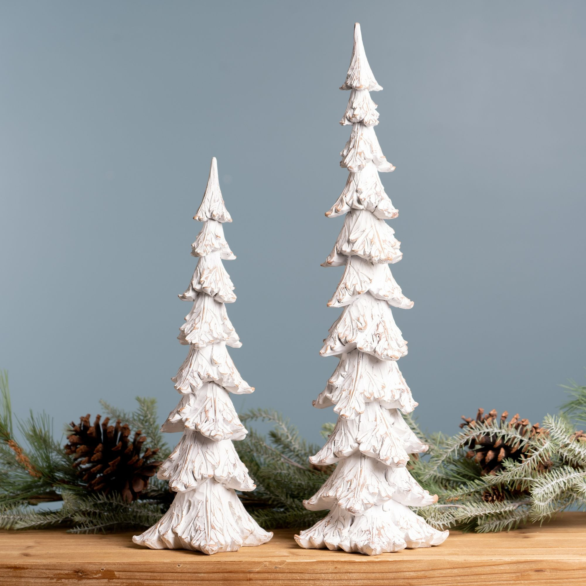 Christmas Tree Tabletop Decorations - 21" - White & Brown - Set of 2 ...