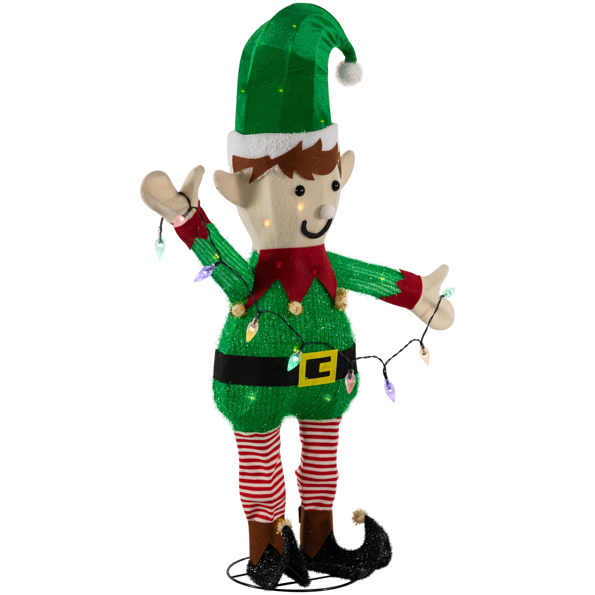 34.25" LED Lighted Elf Holding Christmas Lights Outdoor Yard Decoration ...