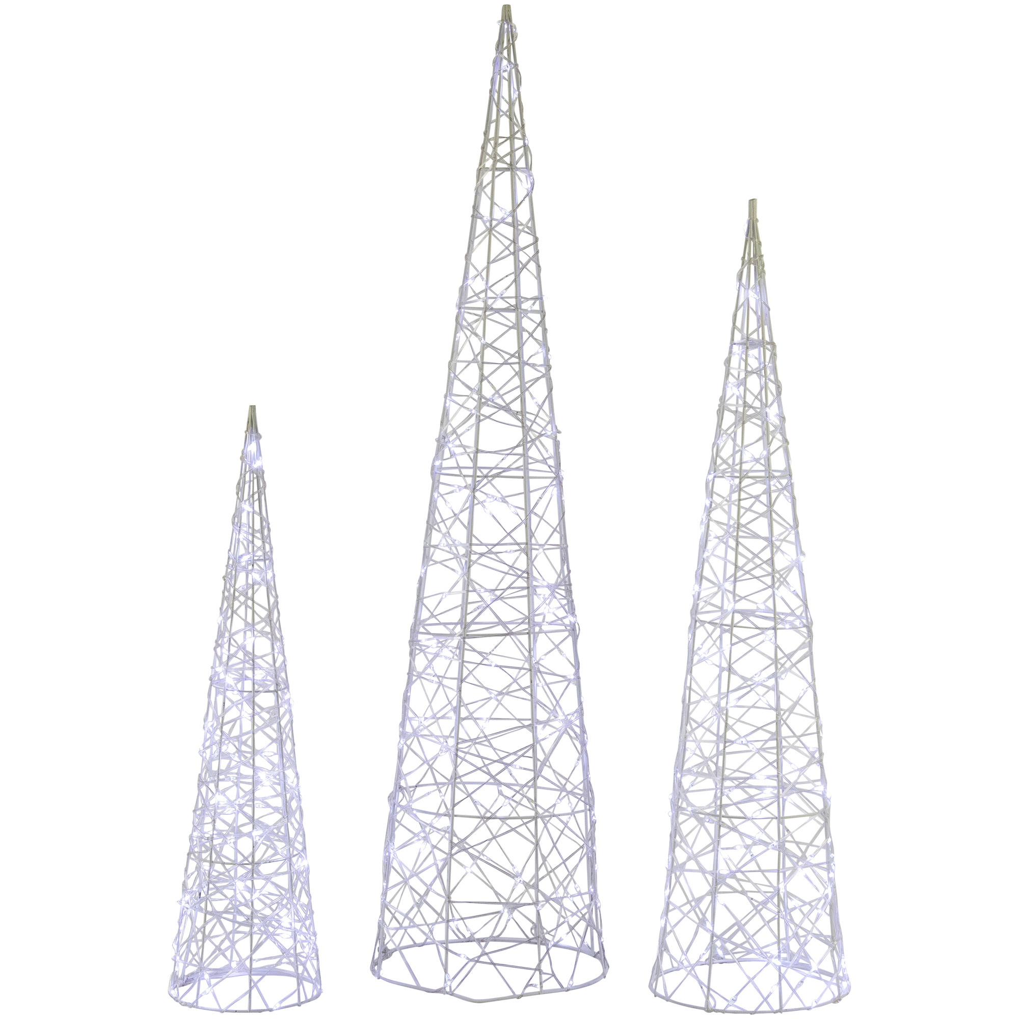 Set of 3 LED Lighted Twinkling Cone Trees Christmas Yard Decoration ...