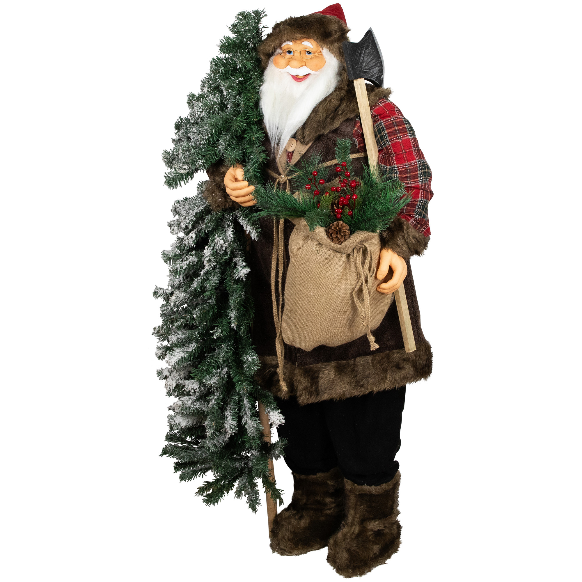 5' Standing Woodland Santa Claus Christmas Figure with Flocked Alpine ...