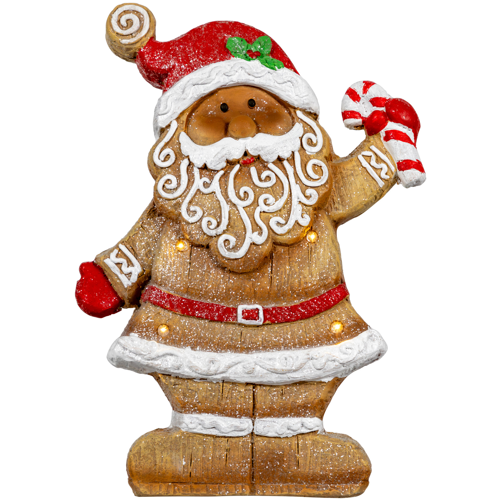 15" LED Lighted Gingerbread Santa with Candy Cane Christmas Figure ...