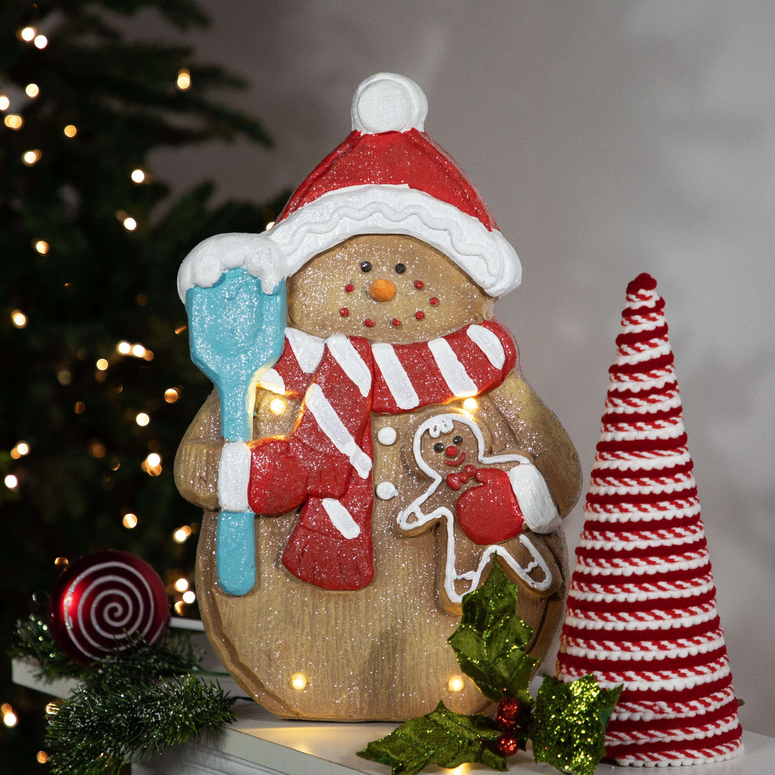 15.75" LED Lighted Gingerbread Snowman with Cookie Christmas Figure ...