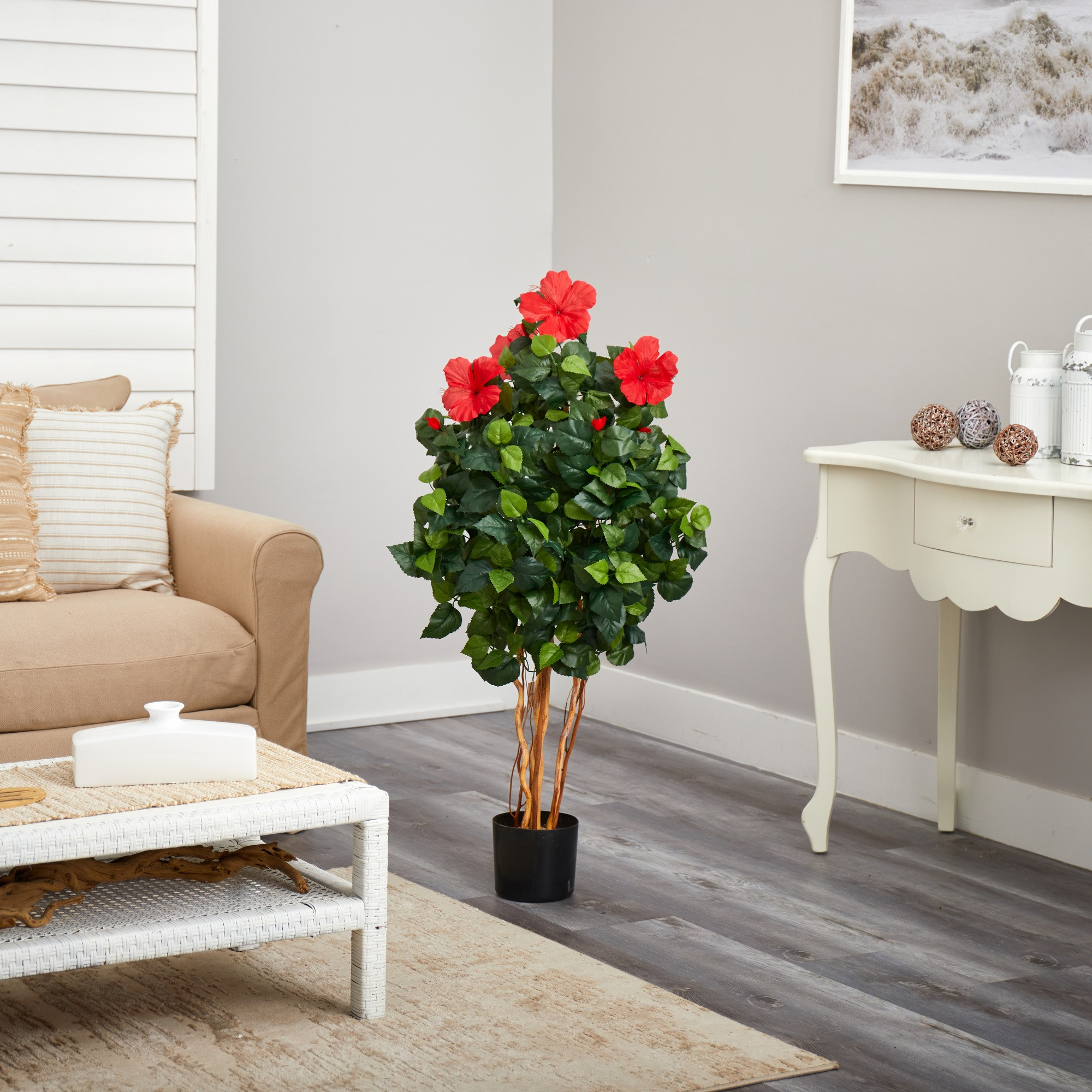 4' Artificial Hibiscus Tree in Black Pot | Christmas Central