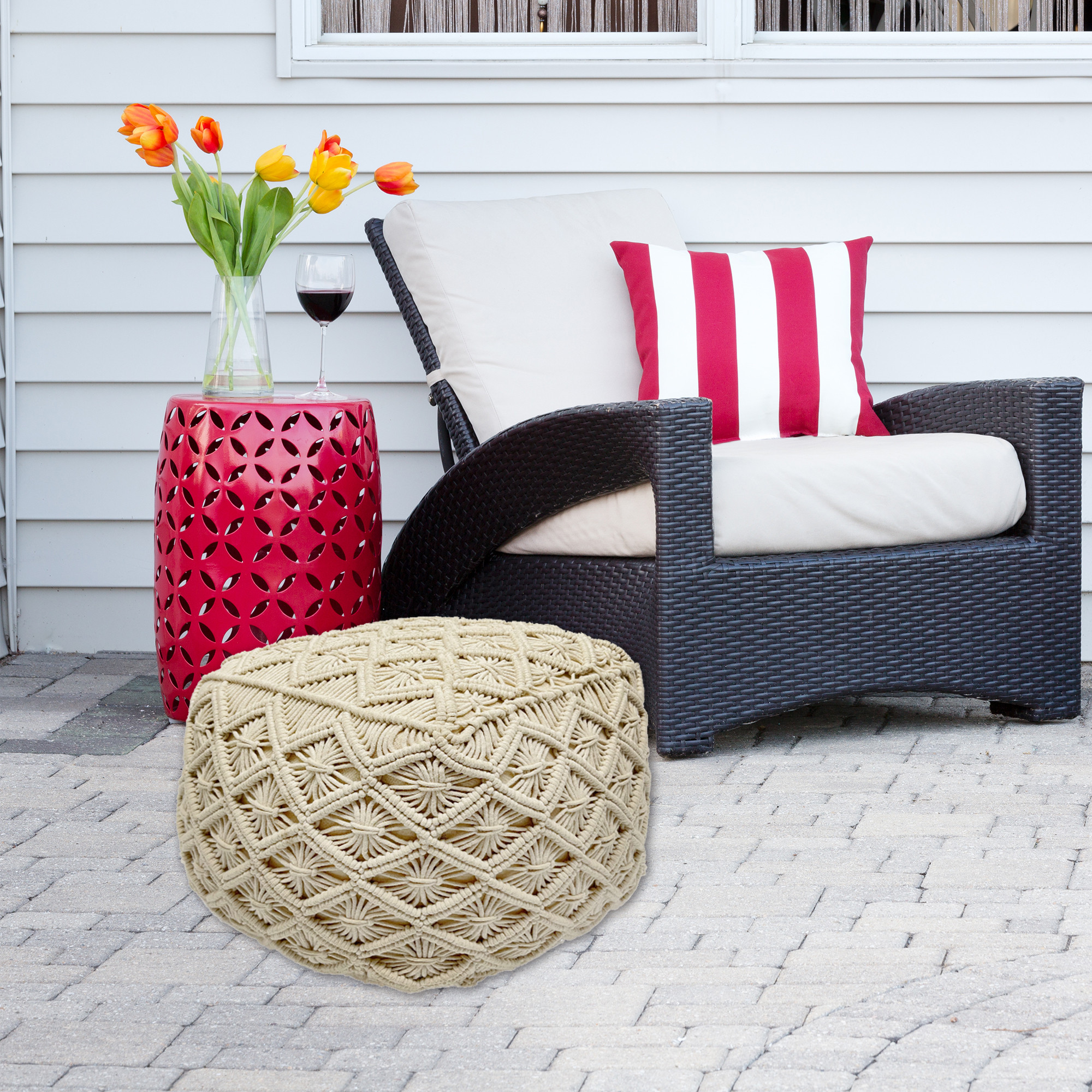 18" Beige Handmade Macramé Natural Cotton Square Pouf Ottoman ...