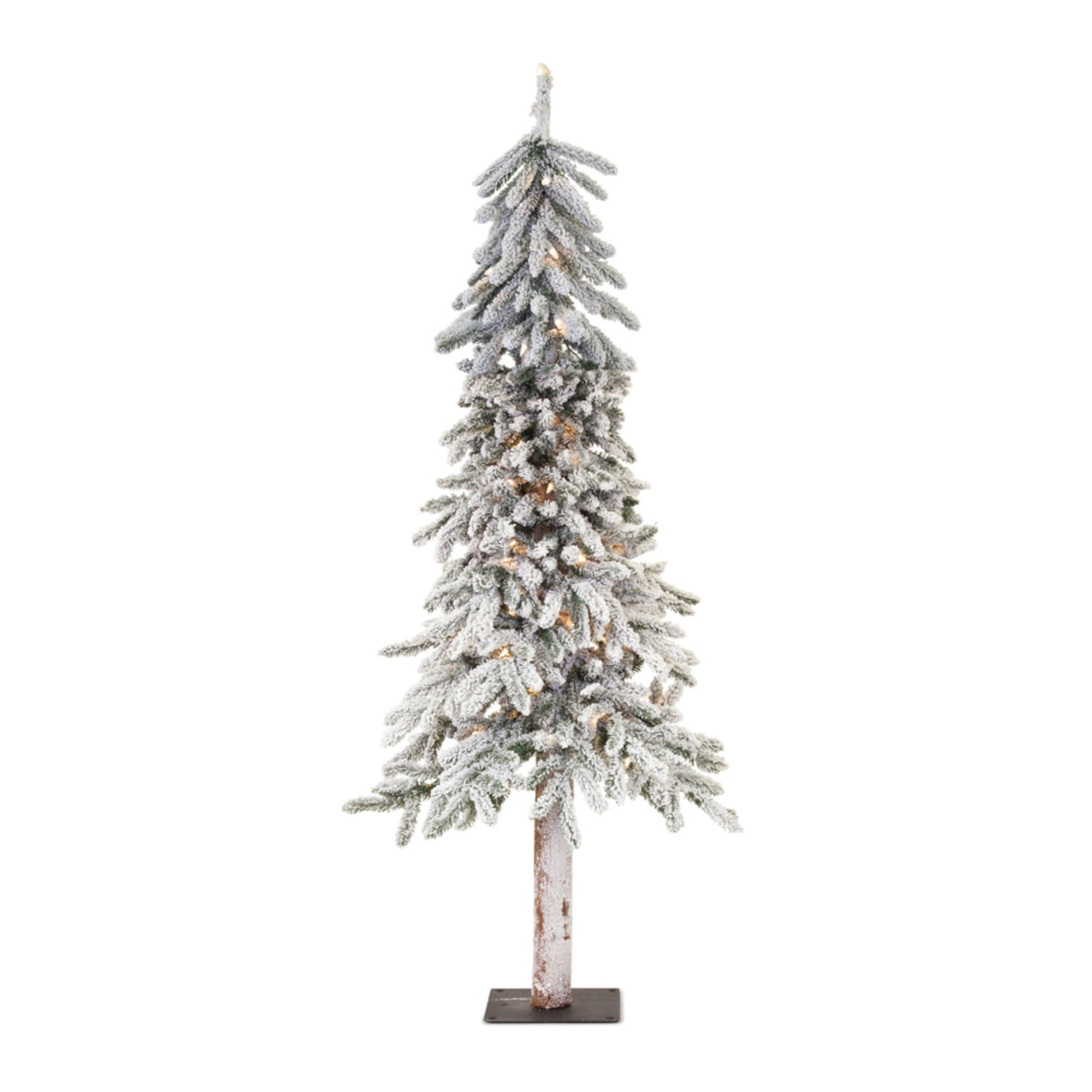 Pre-lit Flocked Alpine Artificial Christmas Tree - 5.25' - Clear Lights ...