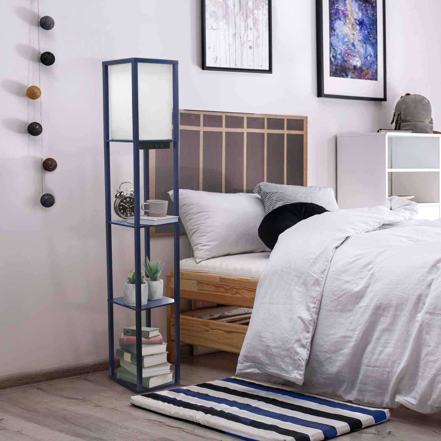 Floor Lamp with Storage Shelf & USB Ports - 62.5" - Navy Blue ...