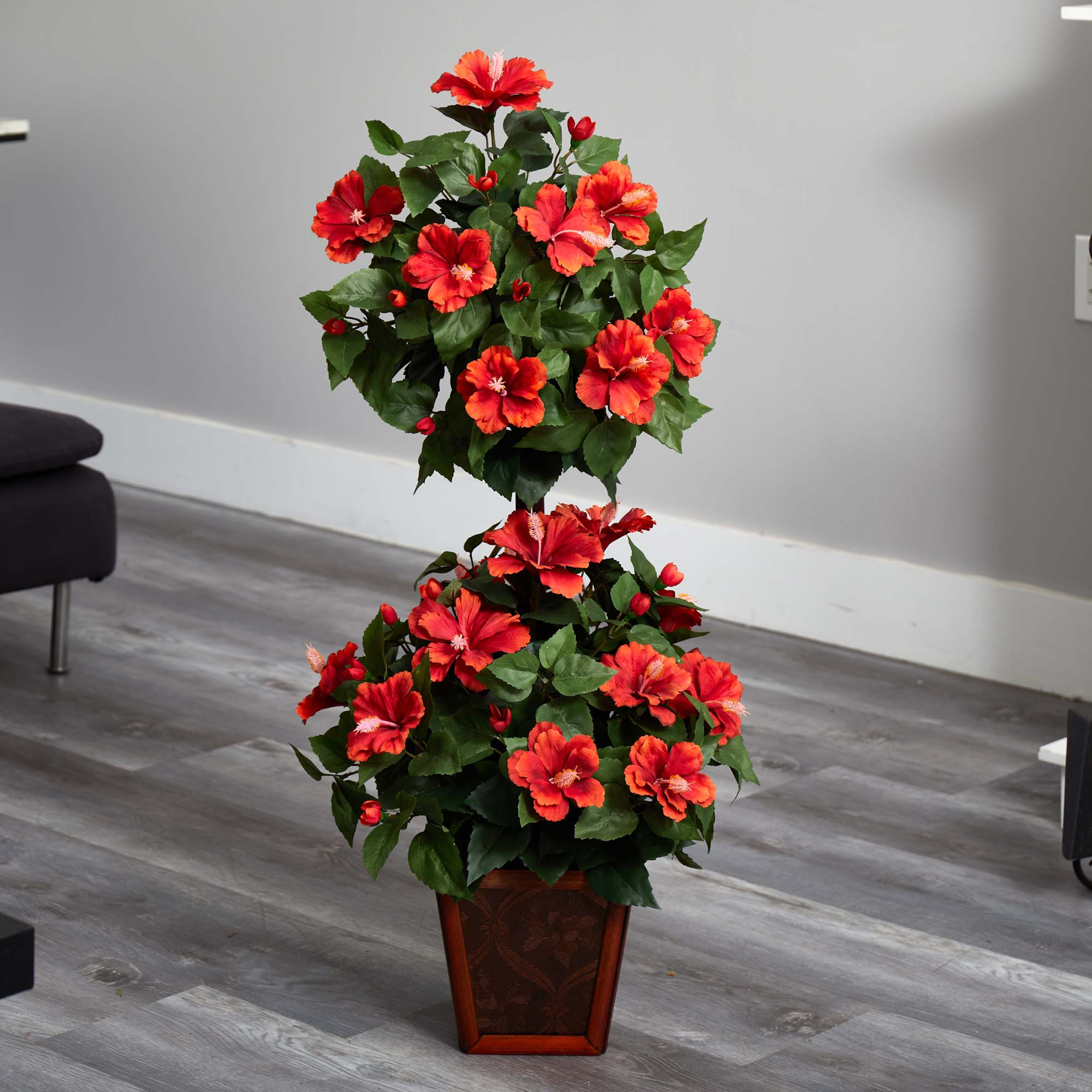 3.25' Double Hibiscus Artificial Topiary Plant in Planter | Christmas ...