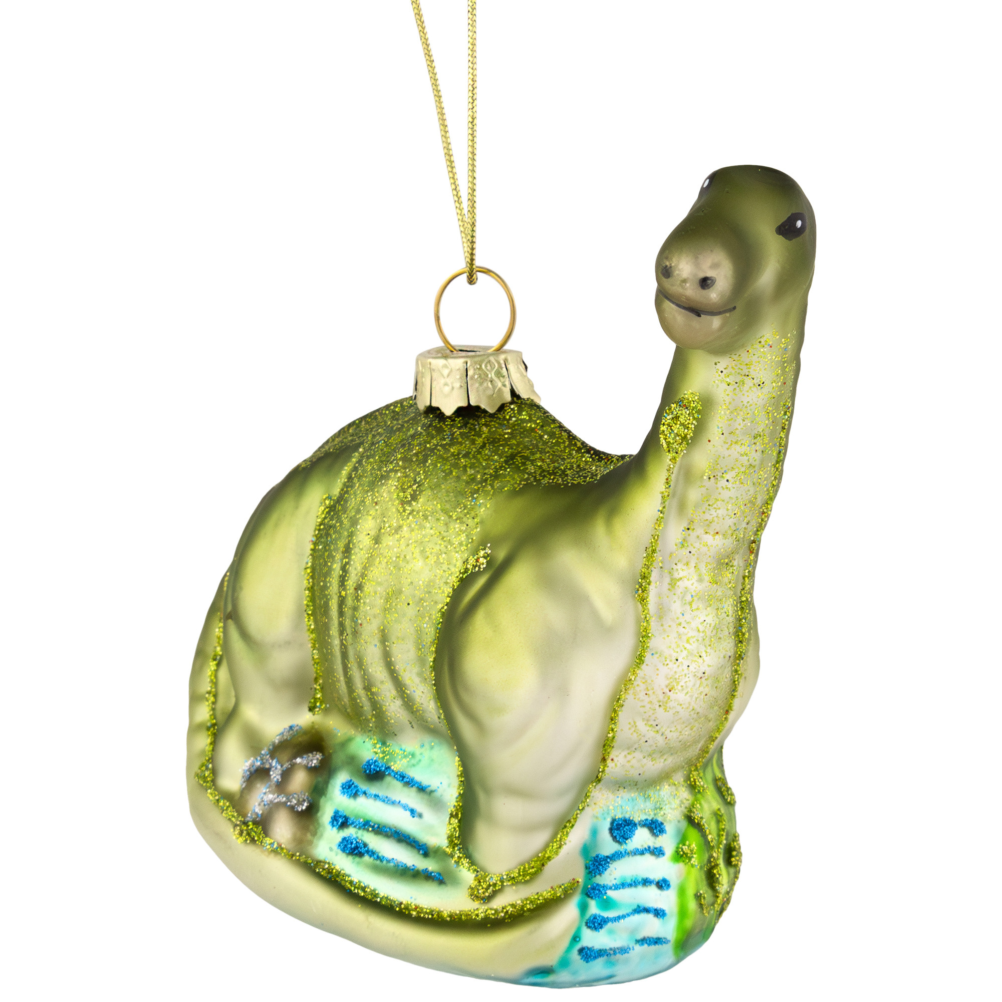 4" Glittered Brontosaurus Dinosaur Glass Christmas Ornament | Christmas ...
