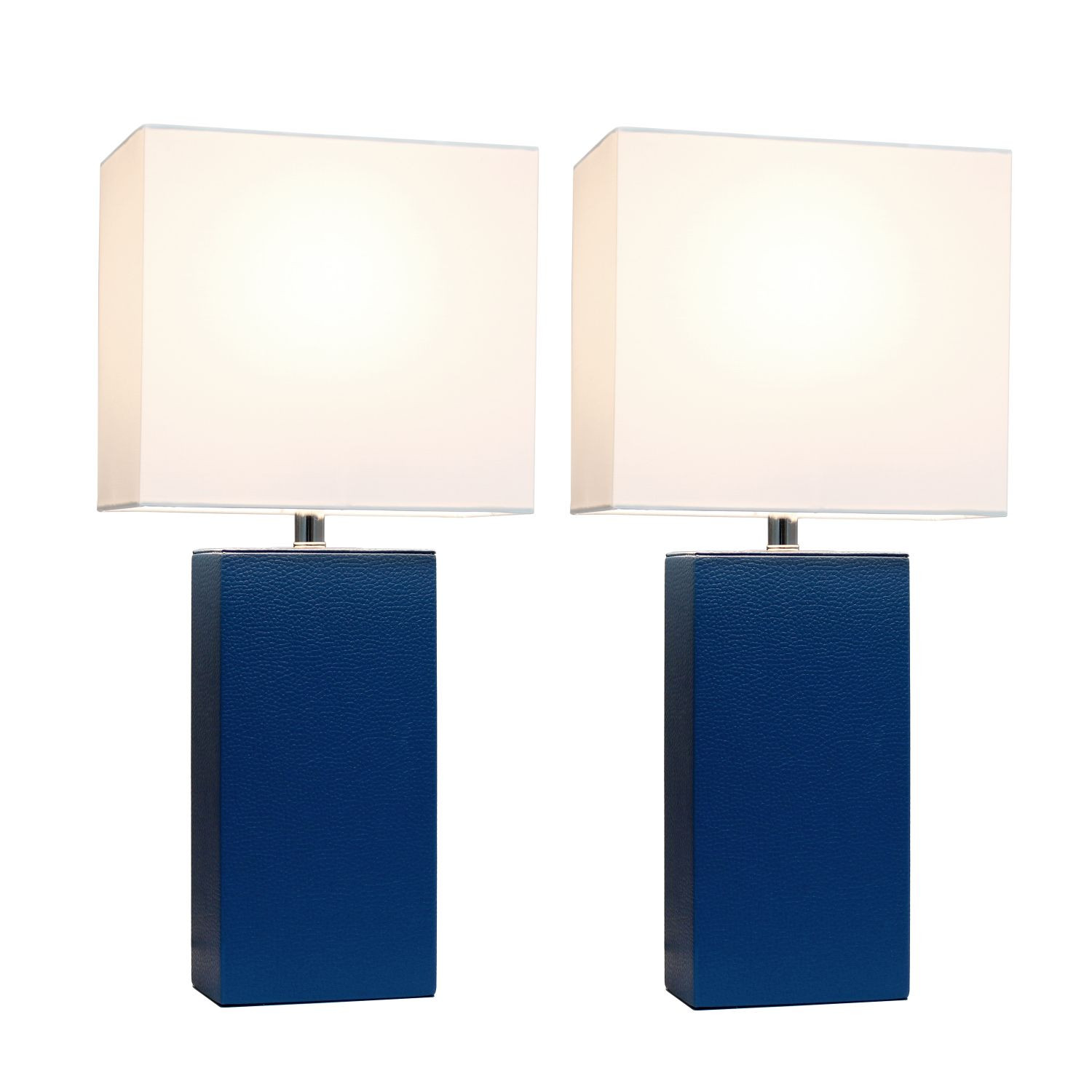 Table Lamps with Square Shade - 21" - White & Blue - Set of 2 ...