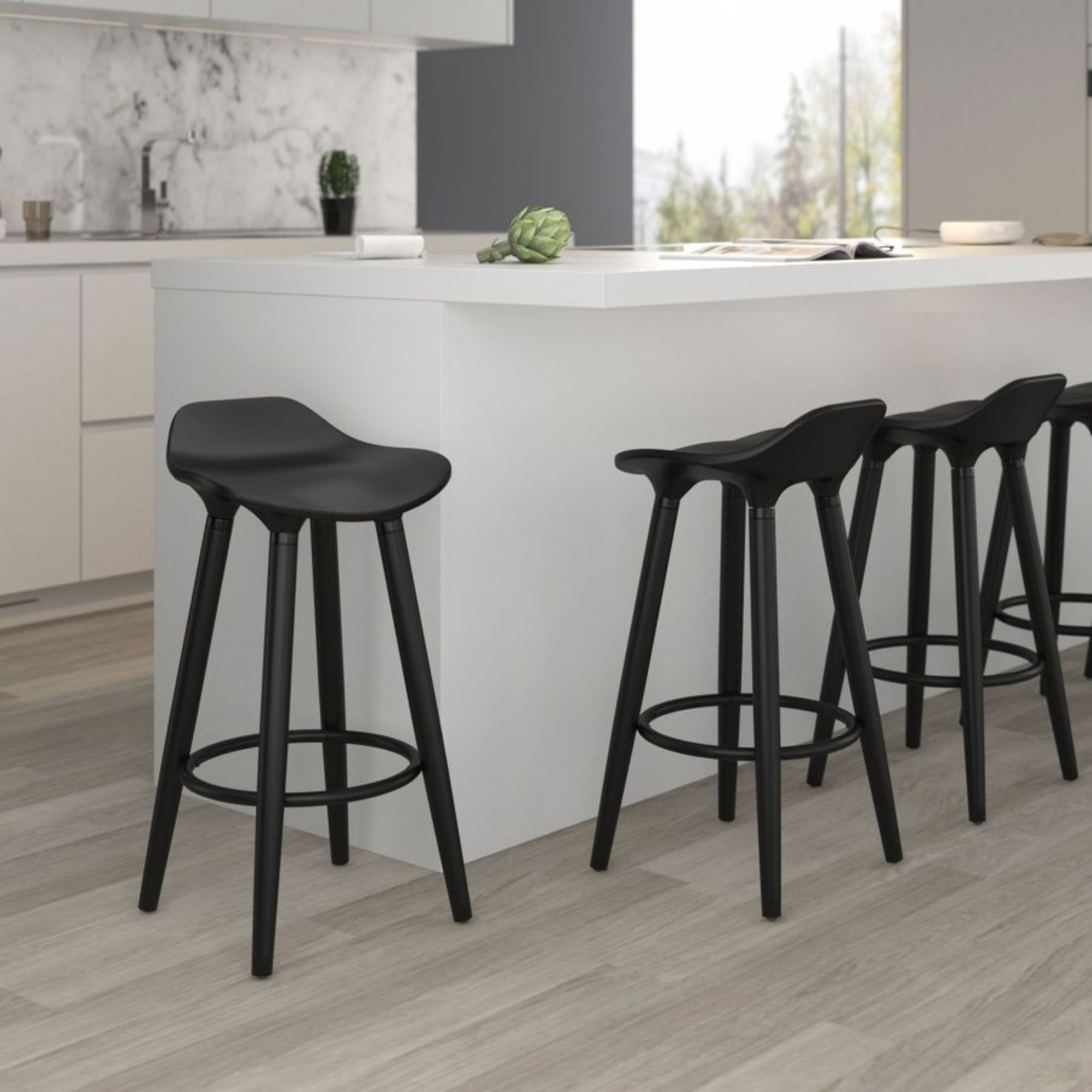 Curved Seat Counter Stool - 29.25" - Set of 2 - Black | Christmas Central
