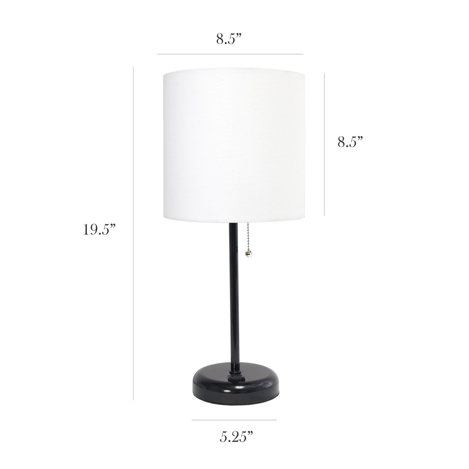 Stick Table Lamps with Round Shades - 19.5" - White & Black - Set of 2 ...