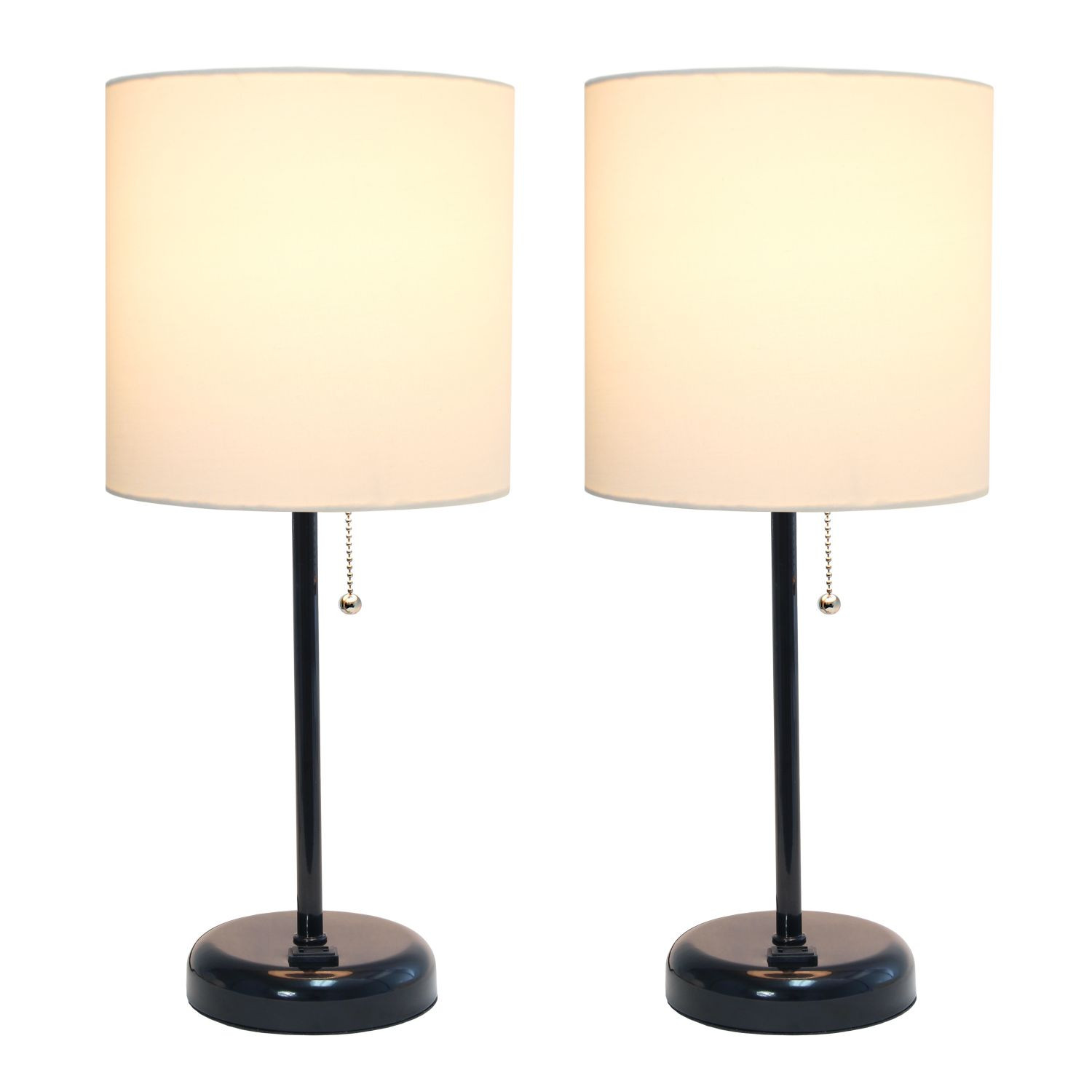 Stick Table Lamps with Round Shades - 19.5" - White & Black - Set of 2 ...