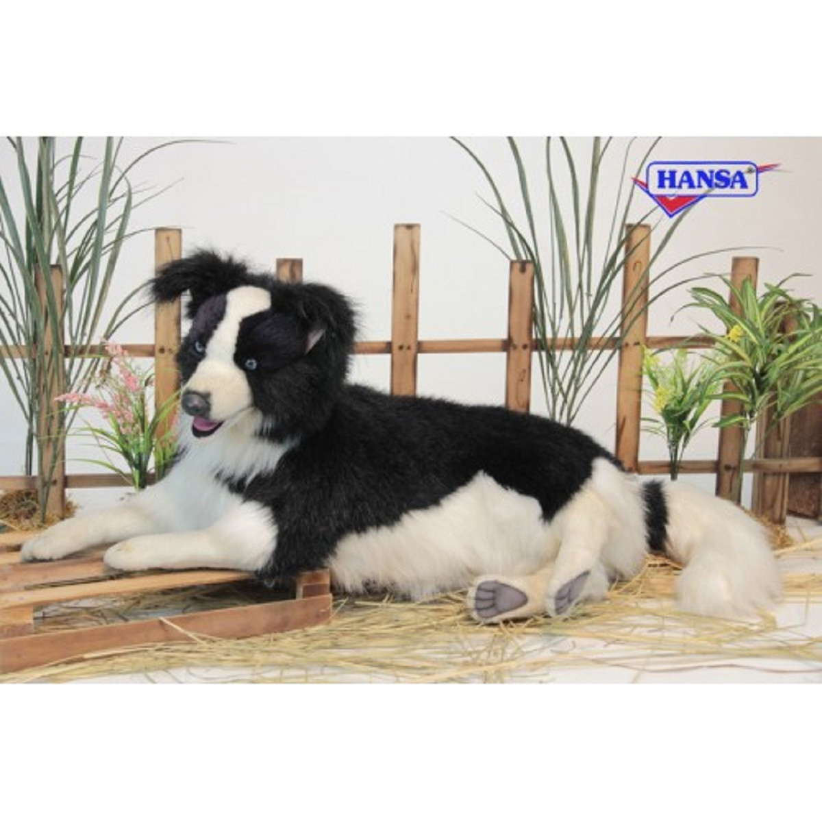33.5" Black & White Handcrafted Laying Border Collie Stuffed Animal ...