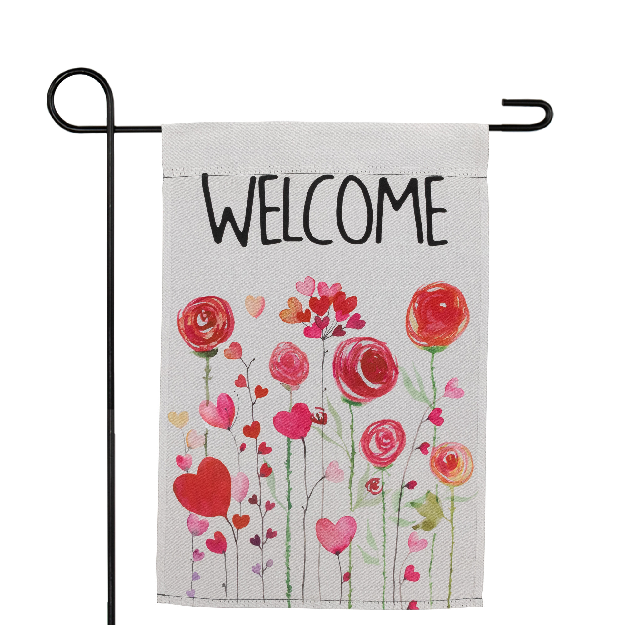 Roses & Hearts Floral "Welcome" Outdoor Garden Flag 18" x 12.5 ...