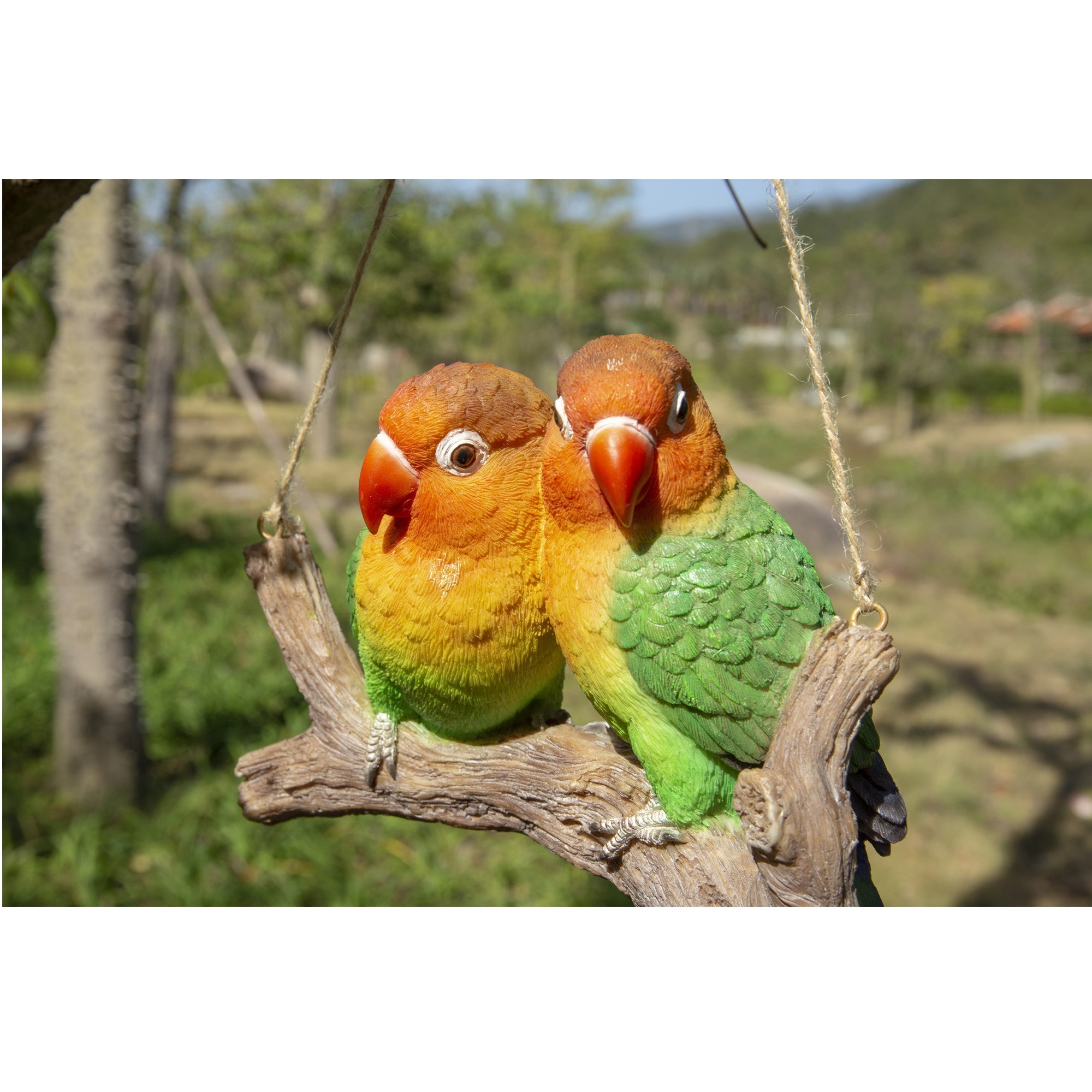 6.5" Lovebird Parrots on a Branch Hanging Outdoor Garden Statue ...