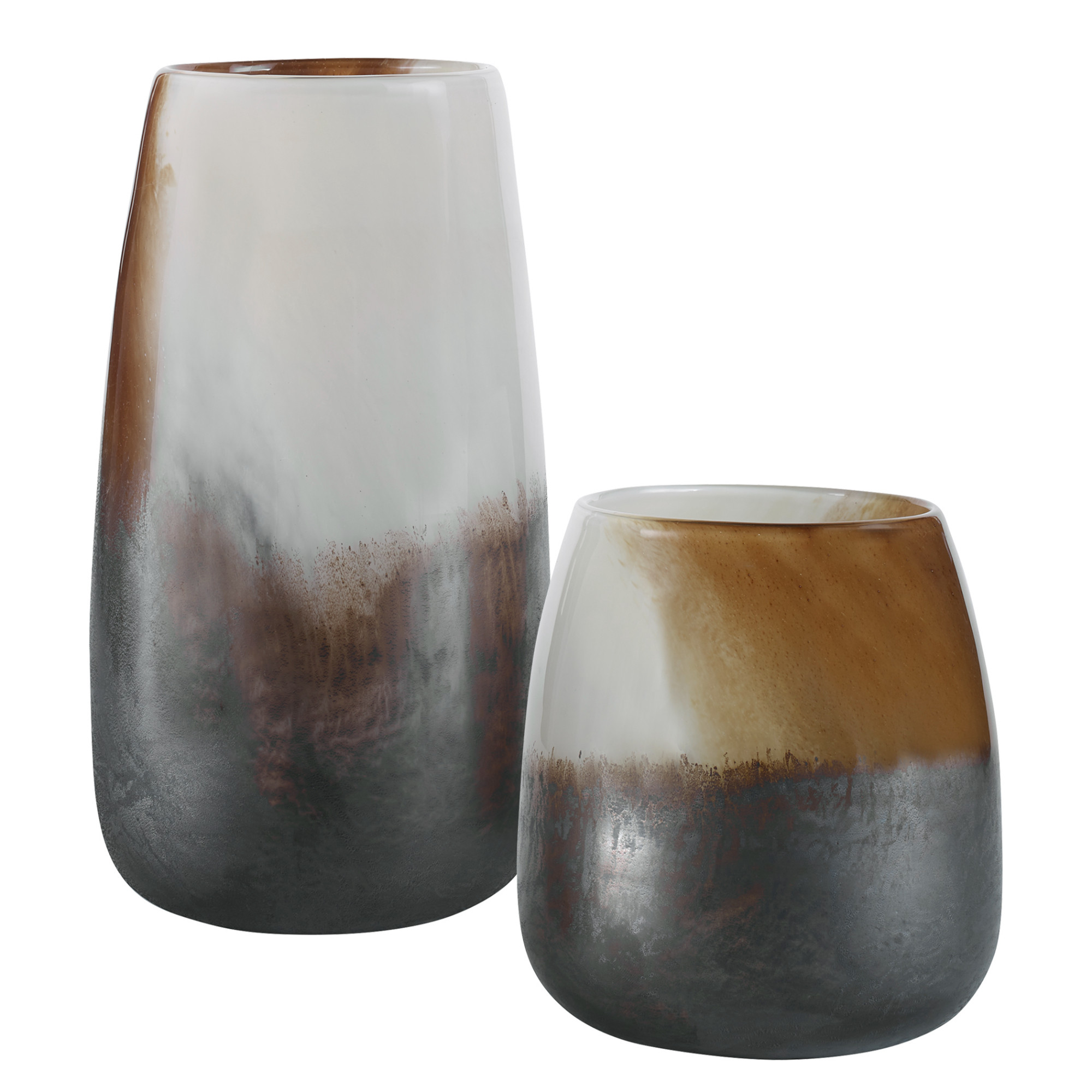 Handcrafted Glass Tabletop Vases - 12" - Brown & Bronze - Set of 2 ...