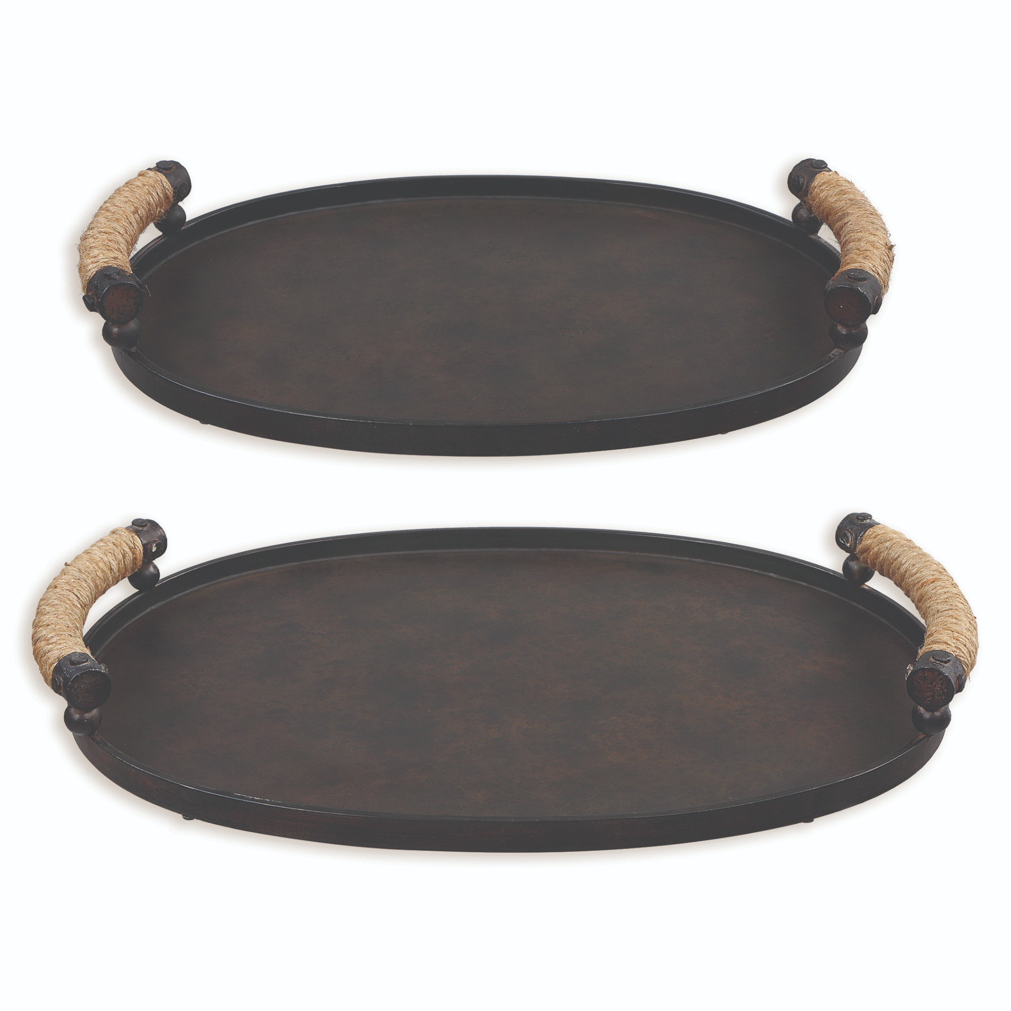 Rustic Decorative Trays with Rope Handle - 22" - Bronze - Set of 2 ...
