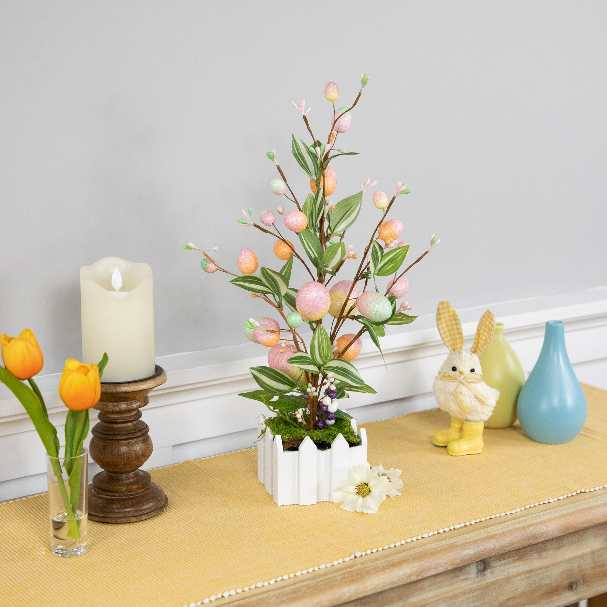 Artificial Potted Twig Tree with Easter Eggs - 18" - Pink | Christmas ...
