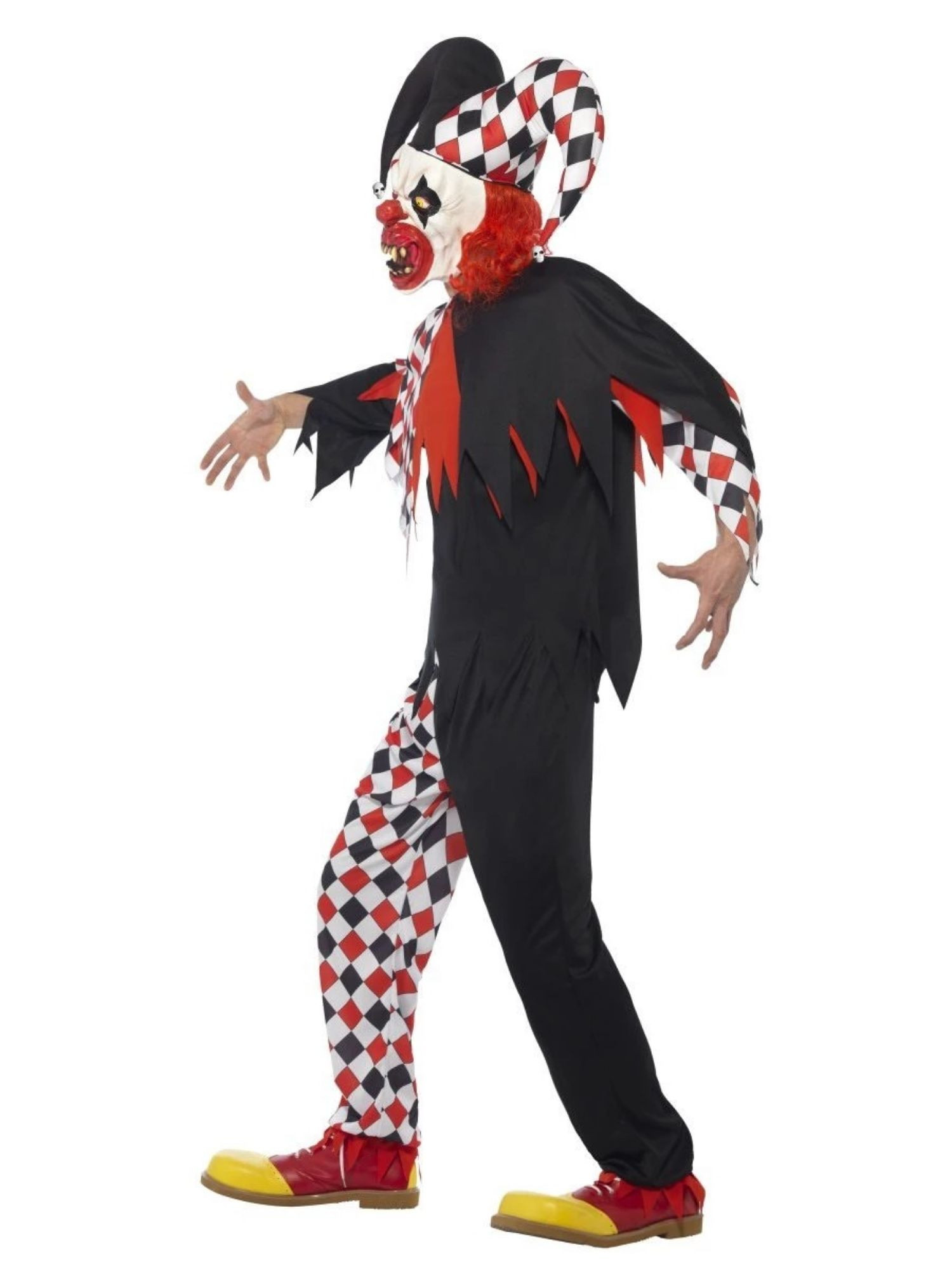 41" Black & Red Crazed Jester Men Adult Halloween Costume - Medium ...