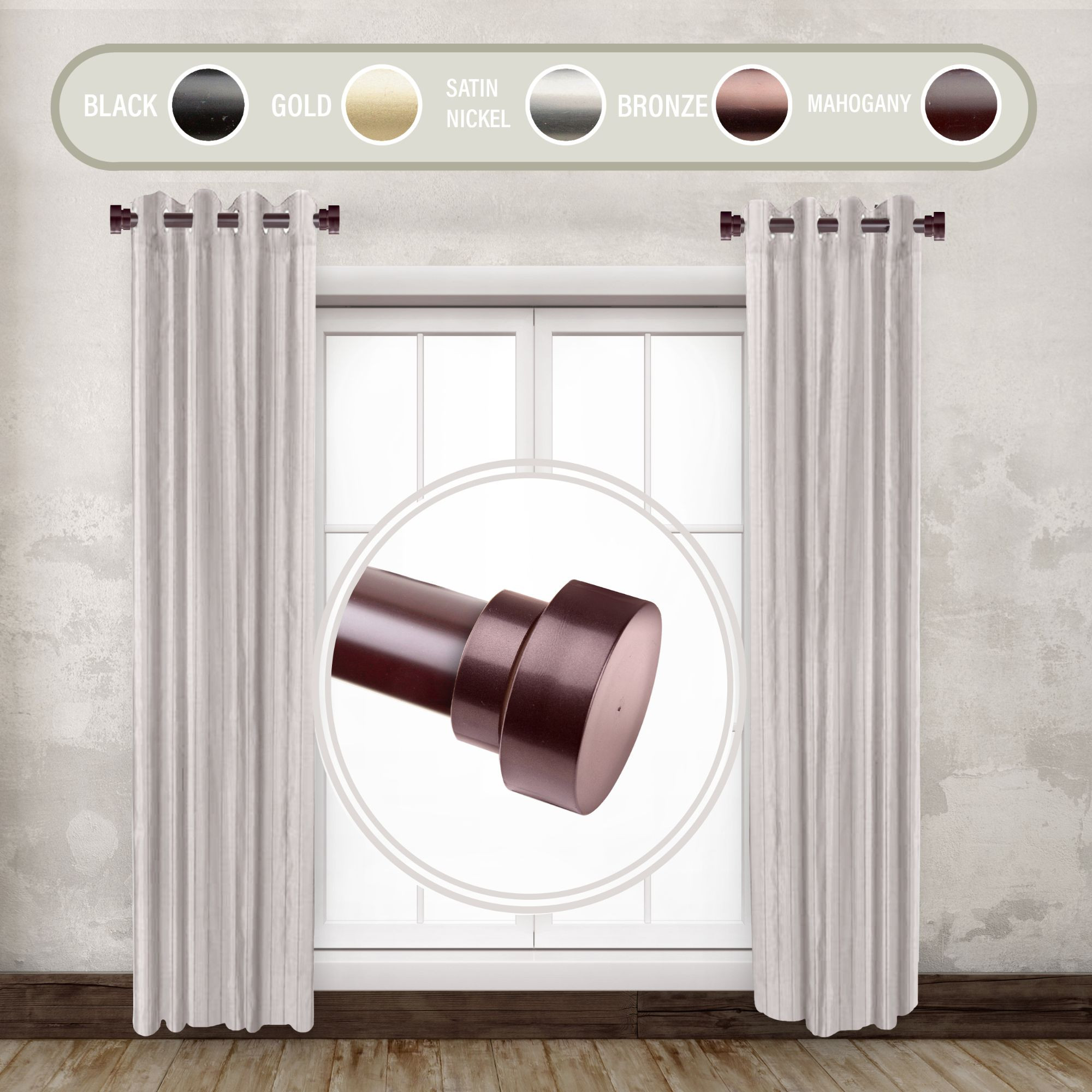 Set of 2 Mahogany Solid Elegant Side Curtain Rods 44.5" | Christmas Central