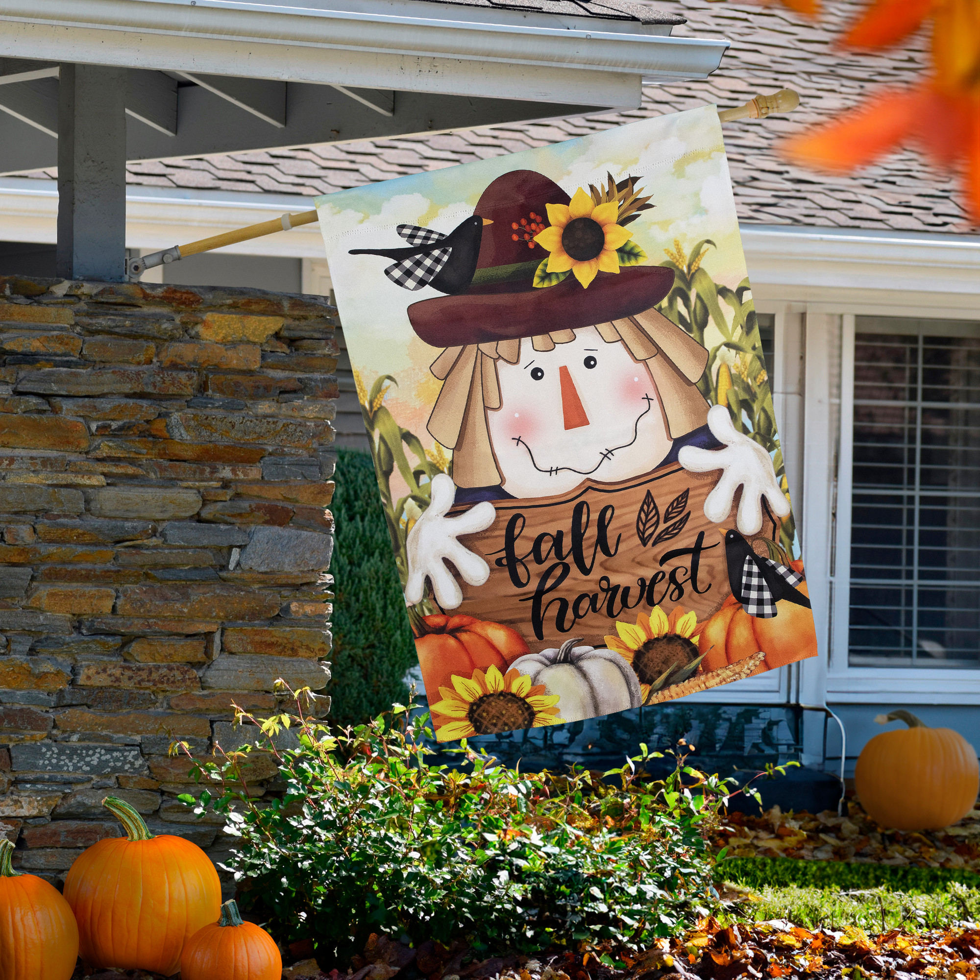 Scarecrow Fall Harvest Outdoor House Flag - 40" x 28" | Christmas Central