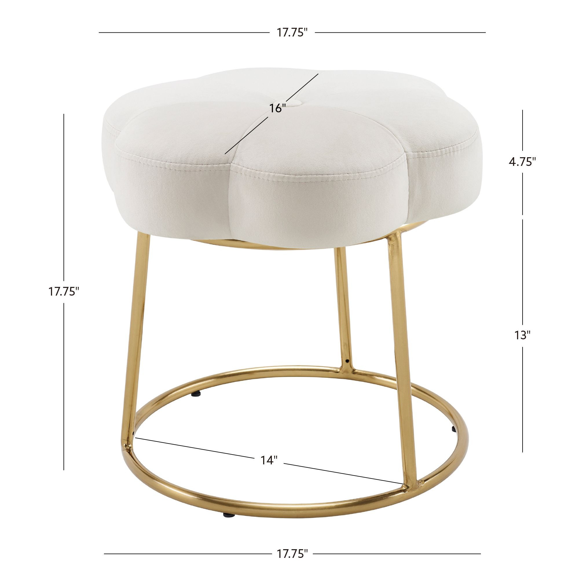 Floral Accent Vanity Stool - 17.75" - White & Gold | Christmas Central