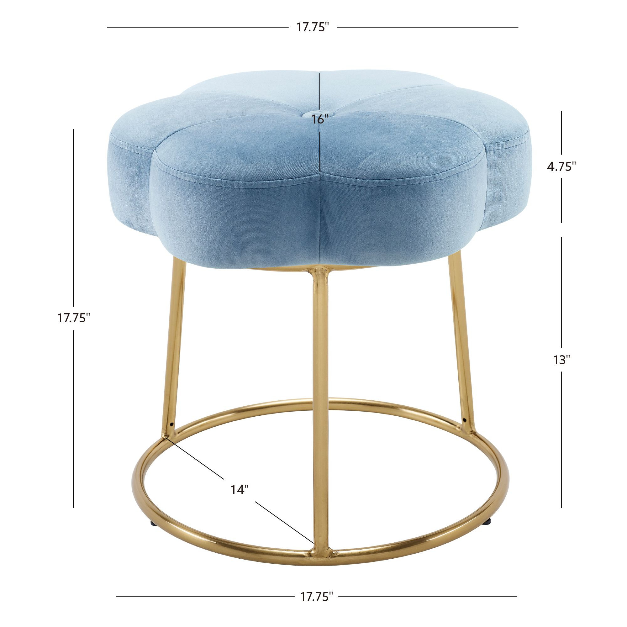 Floral Accent Vanity Stool - 17.75" - Blue & Gold | Christmas Central