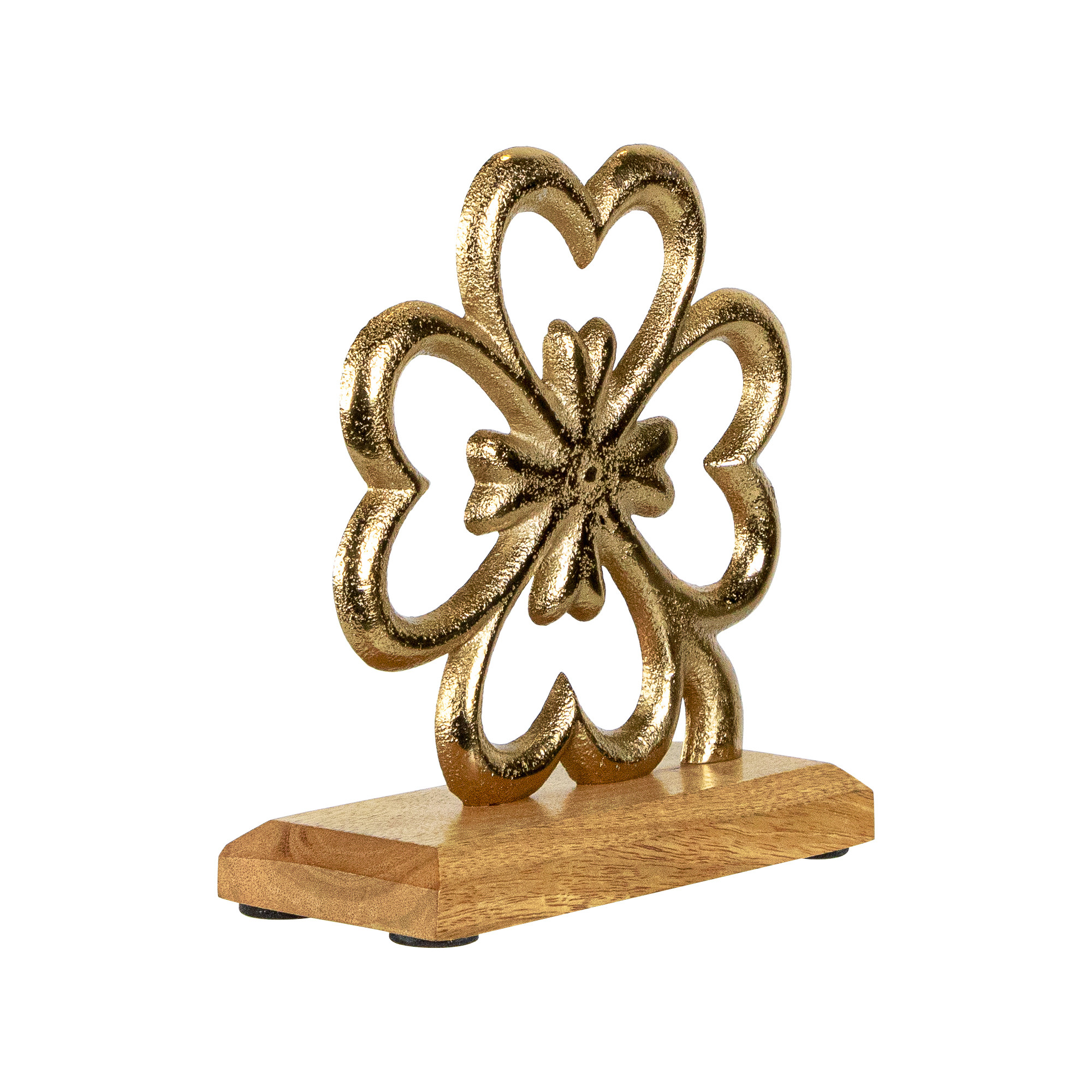 Four Leaf Clover Metal Decoration with Wooden Base - 6.5" | Christmas ...